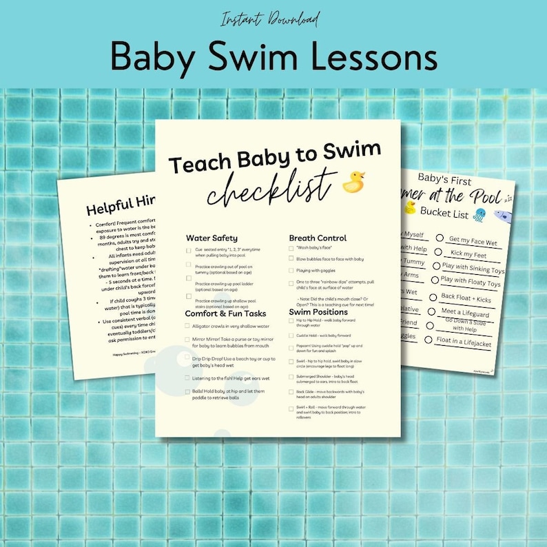Baby Swim Lesson Checklists, Swimming Lessons for Infants, Printable ...