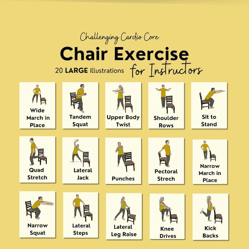 Chair Exercise Visuals for Senior, Exercise Cue Cards for Fitness ...