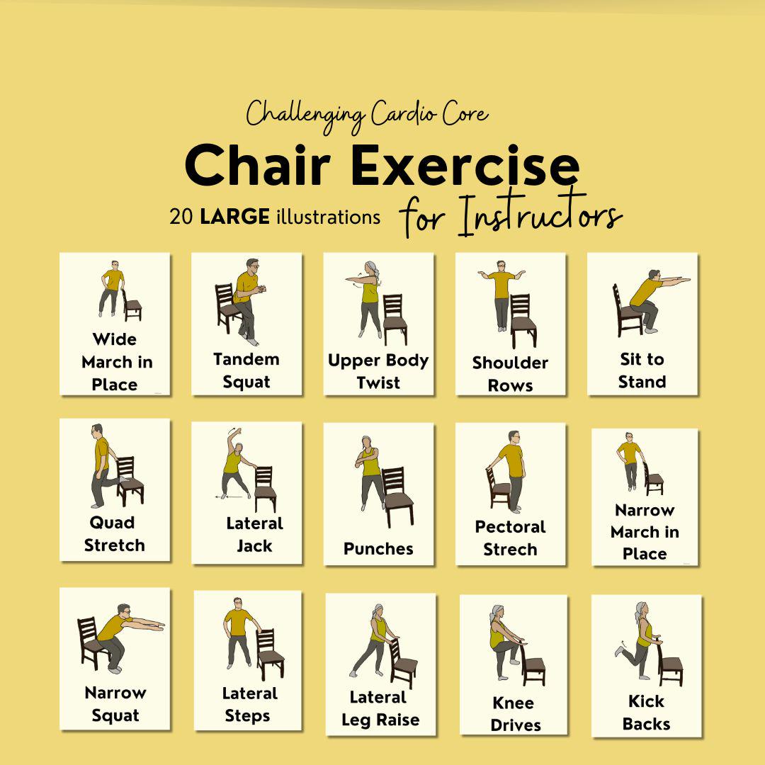 Chair Exercise Visuals for Senior, Exercise Cue Cards for Fitness ...