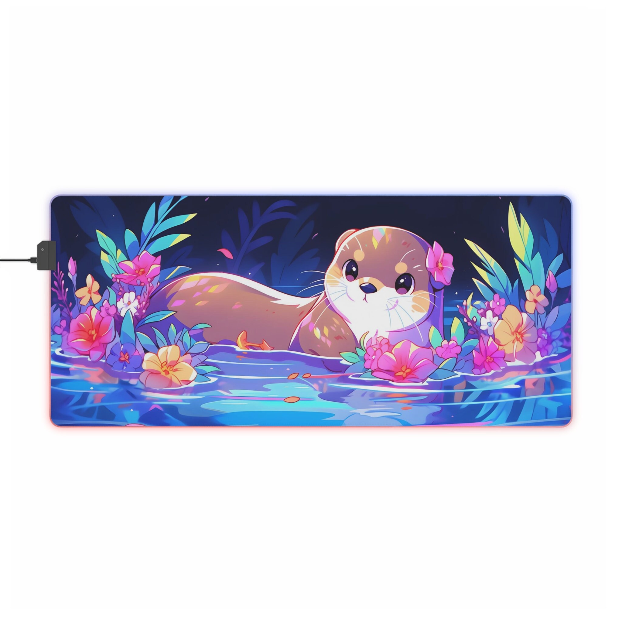 RGB Y2K Otter Aesthetic Gaming Mouse Pad XXL LED Desk Mat & Keyboard ...