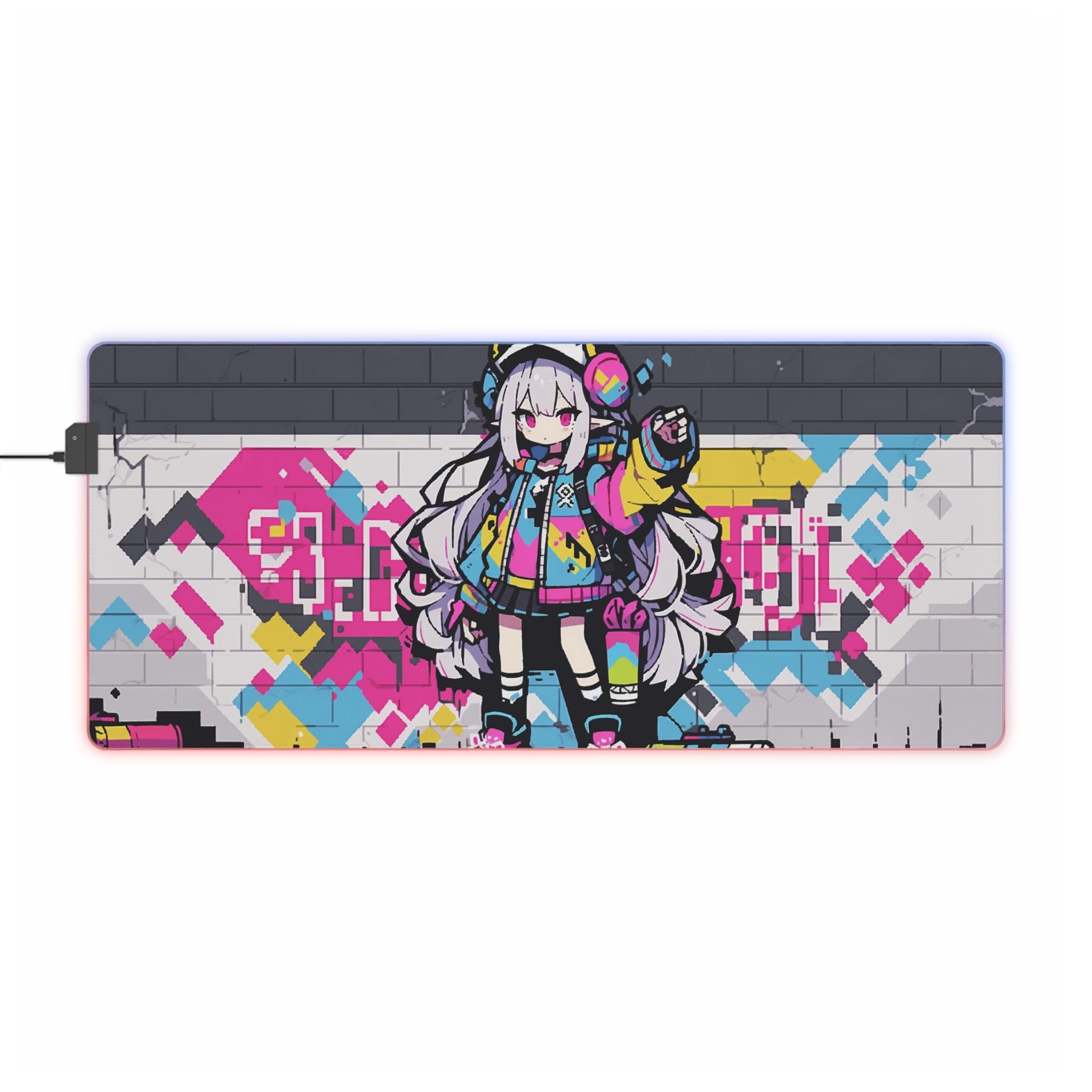 RGB Nightcore Graffiti Girl Gaming Mouse Pad - LED XXL Anime Desk Mat ...