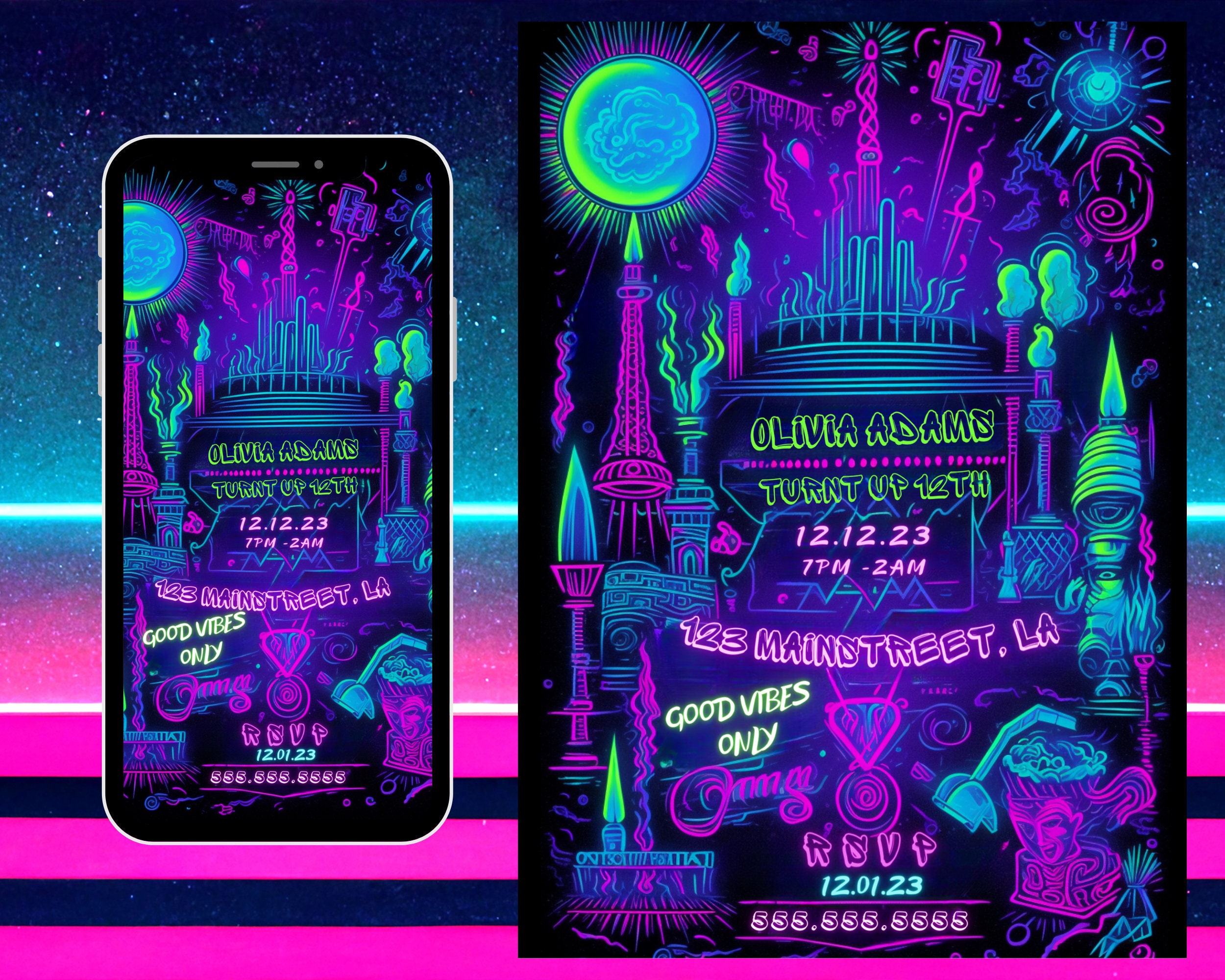 Editable Neon Birthday Invitation Animated & Editable Instant Download ...