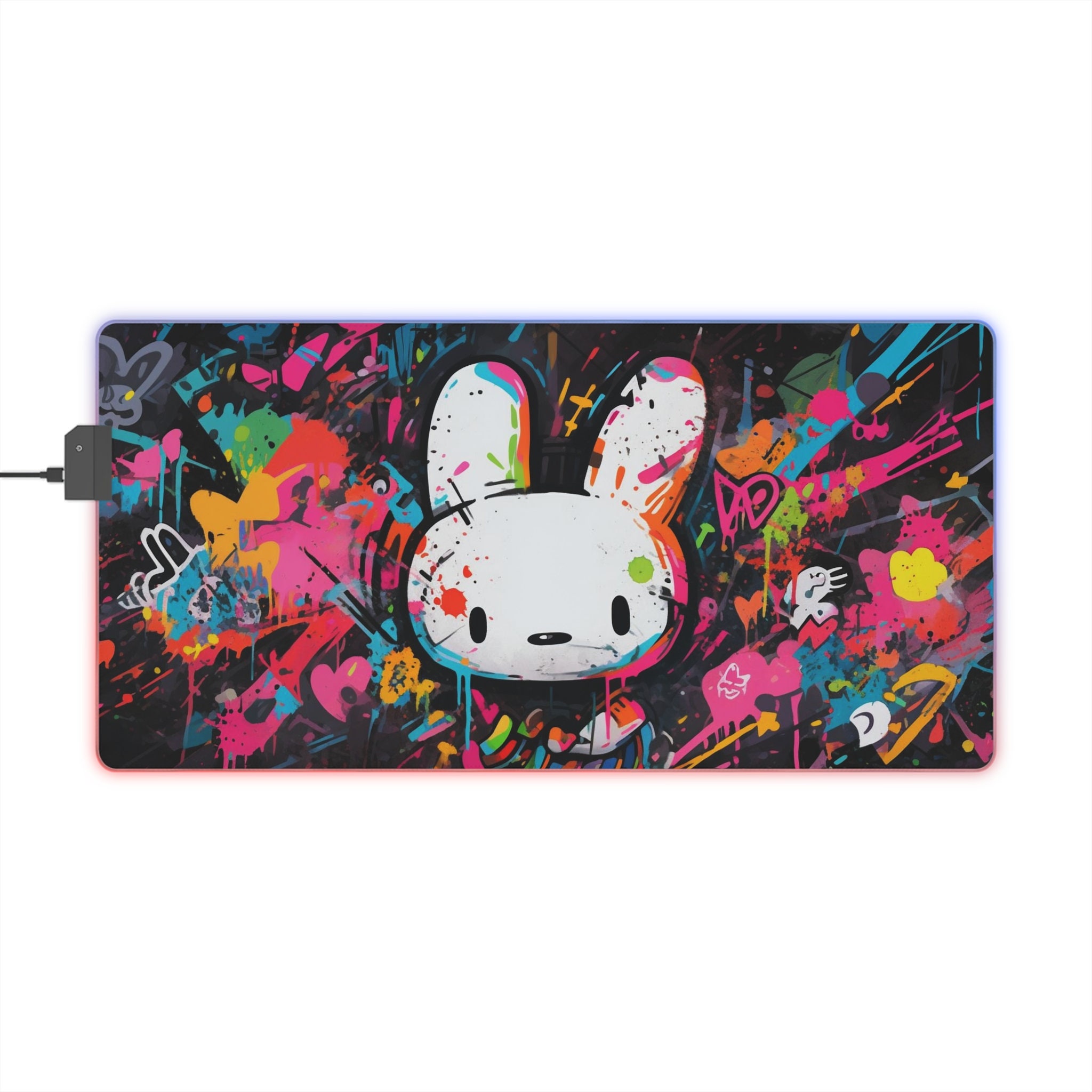 RGB Kawaii Graffiti Bunny Gaming Mouse Pad LED XXL Whimsical - Etsy