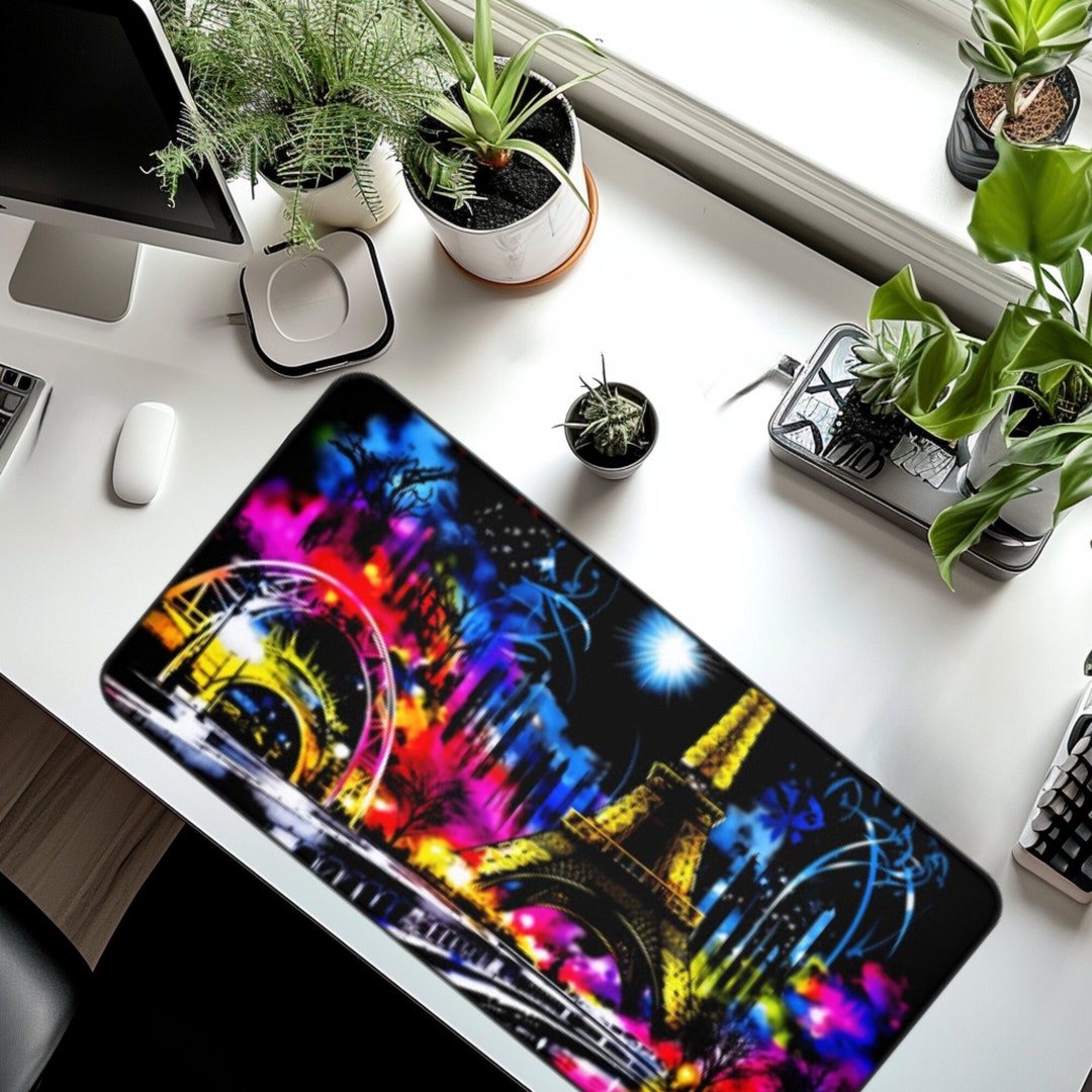 Y2kkeepsakes: Neon Desk Mat for Men Parisian Nights Eiffel Tower Neon ...