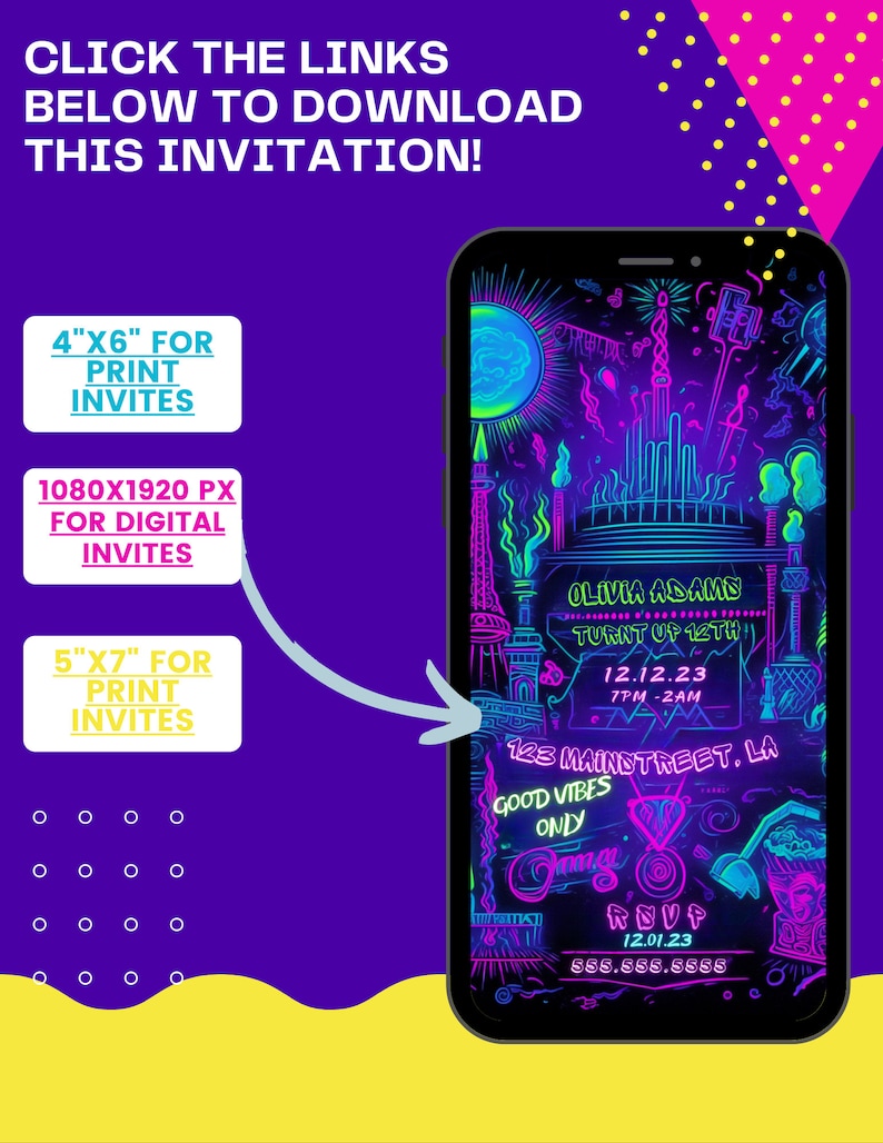 Editable Neon Birthday Invitation Animated & Editable Instant Download ...