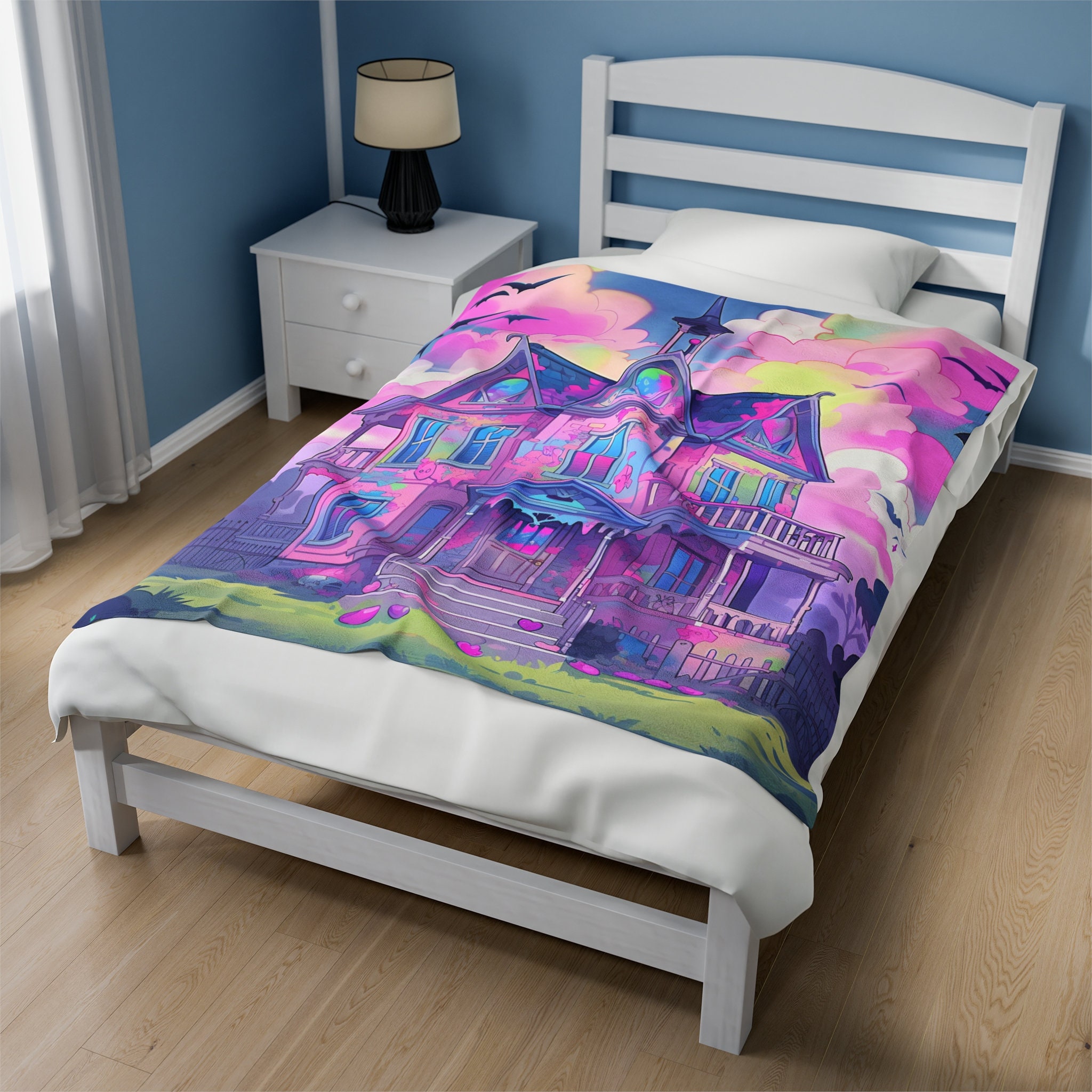 Y2K Pastel Spooky Haunted House Plush Blanket Halloween - Etsy
