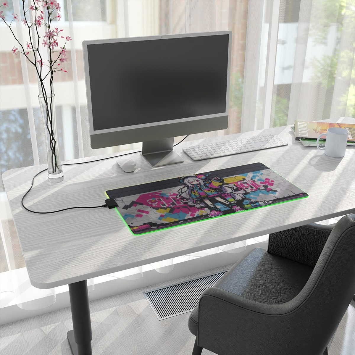 RGB Nightcore Graffiti Girl Gaming Mouse Pad - LED XXL Anime Desk Mat ...