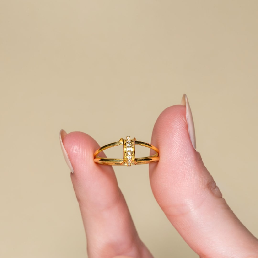 14K Gold Double Band Wedding Ring Women Gold Anniversary Ring Cz ...