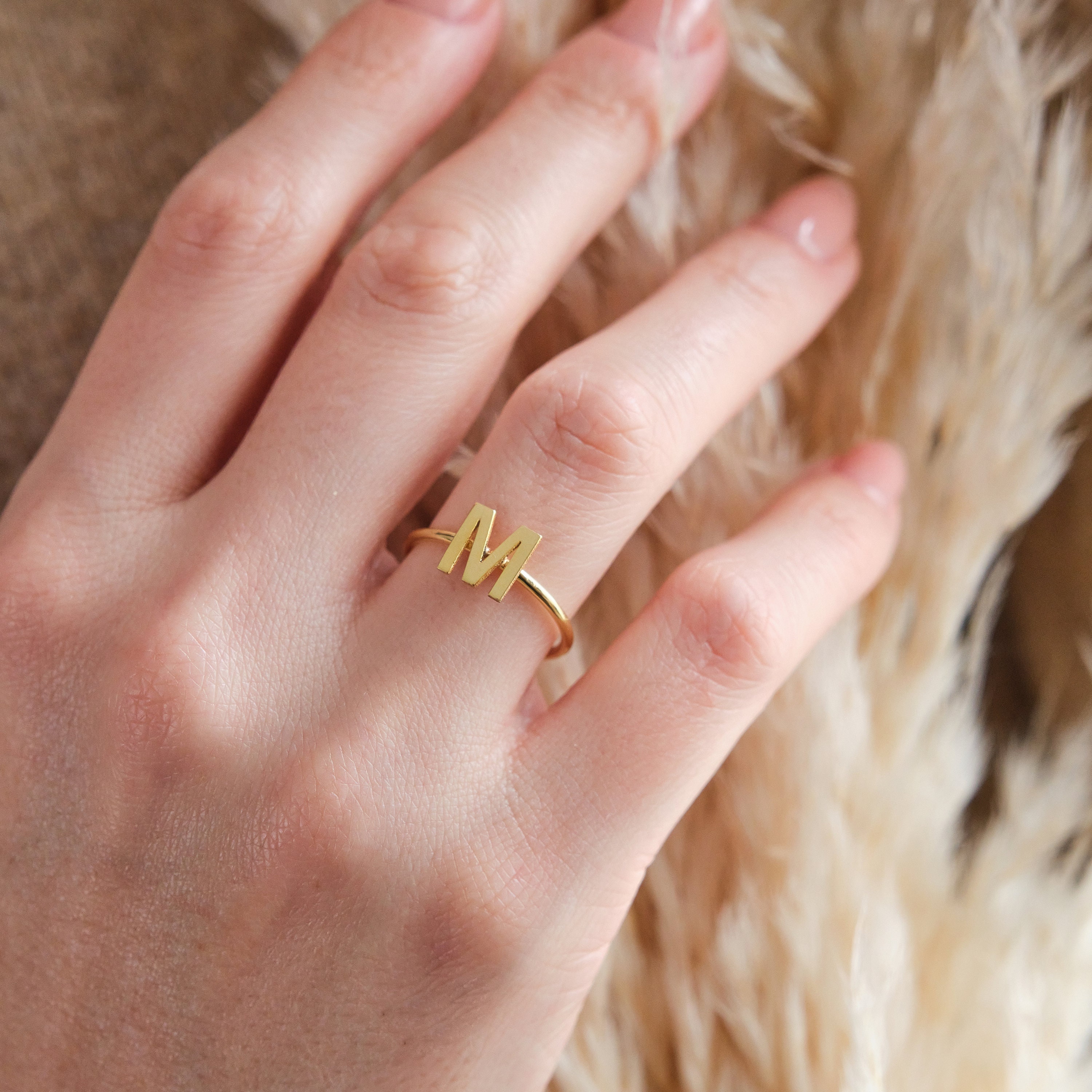 14K Solid Gold Initial Ring 14K Gold Stackable Initial Ring 14K Real ...