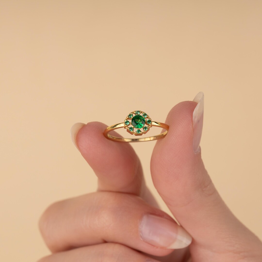 14K Solid Gold Birthstone Wedding Ring Dainty Gold Wedding Band Gold ...