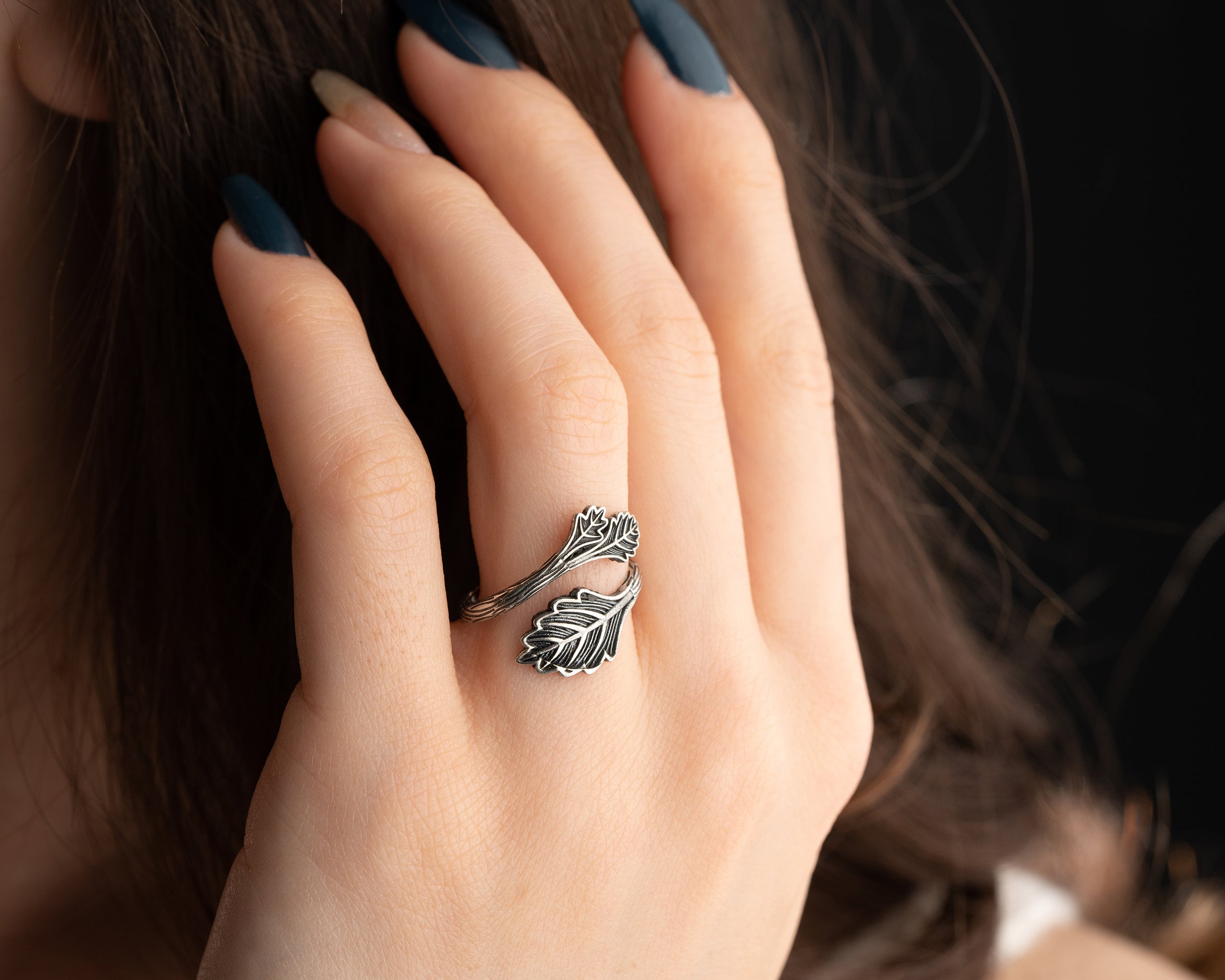 Silver Leaf Ring Dainty Rings Leaf Rings Statement Rings Dainty Rings Wrap Rings Branch Rings ...