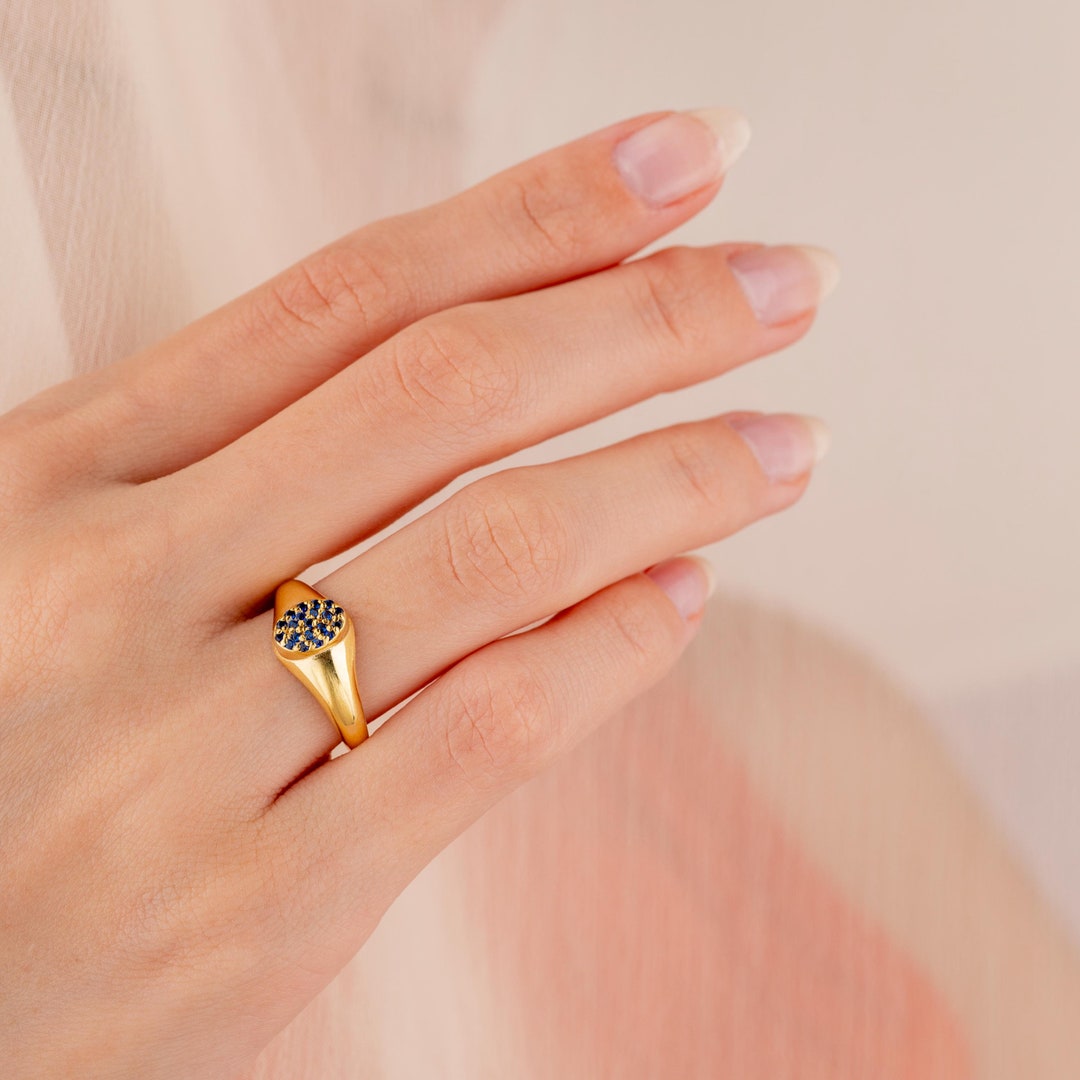 14K Gold Signet Birthstone Ring Custom Gemstone Signet Ring Gold Mother ...