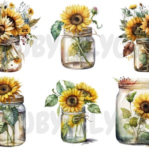 Sunflower Mason Jar - Sunflower Clip Art - Watercolor Sunflowers in ...