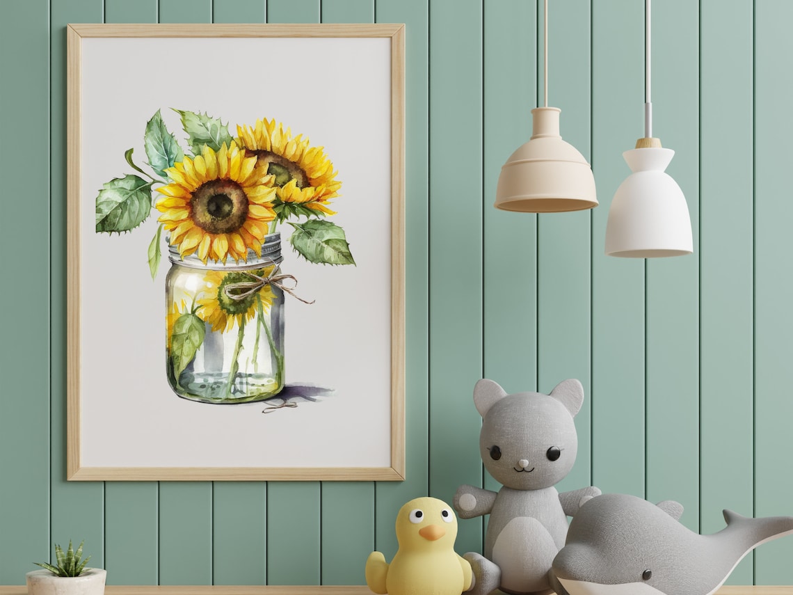 Sunflower Mason Jar Sunflower Clip Art Watercolor - Etsy