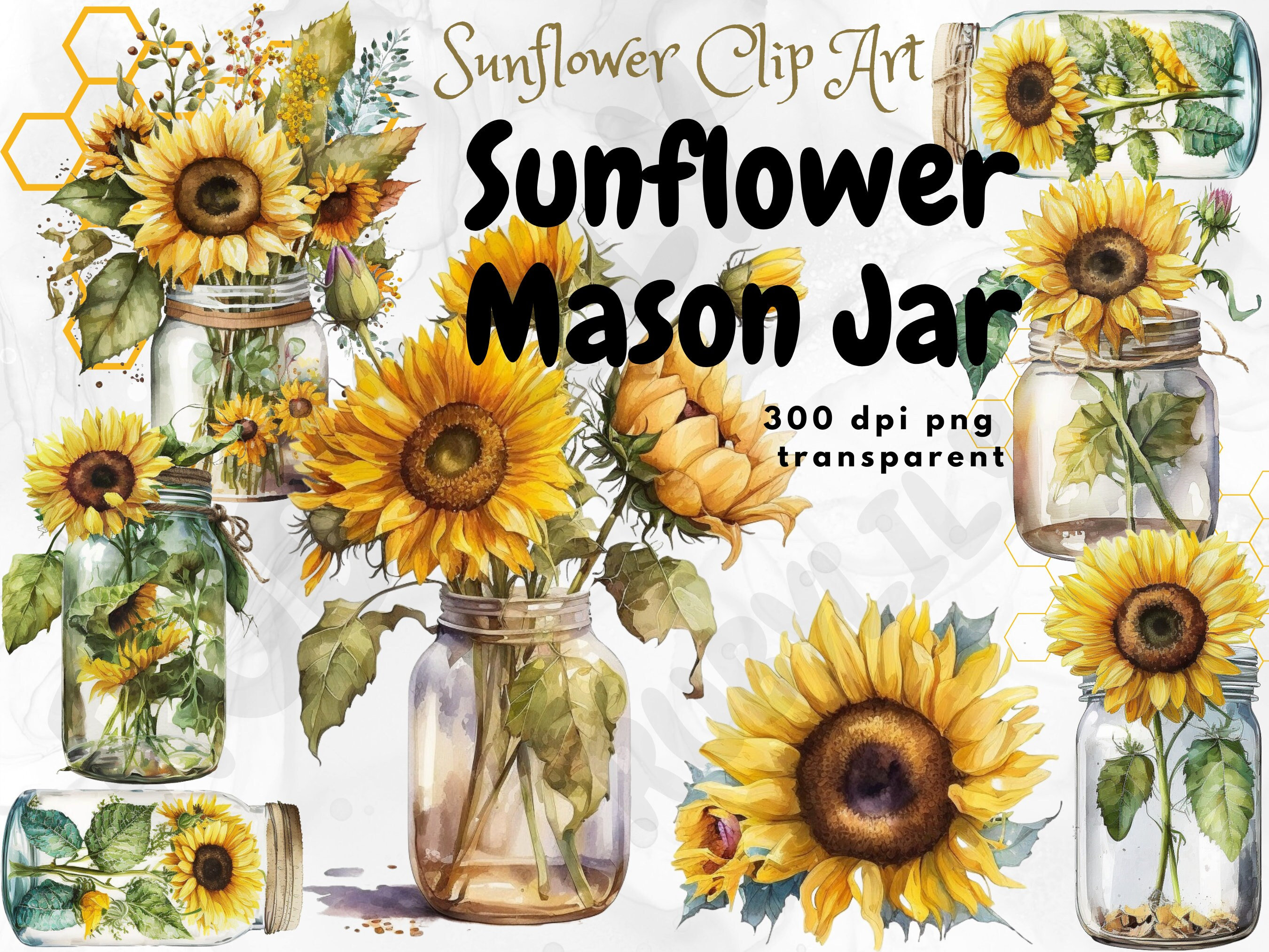 Sunflower In Jar Clip Art 4 Pcs Sunflower Kitchen Wall Decor Mason Jar