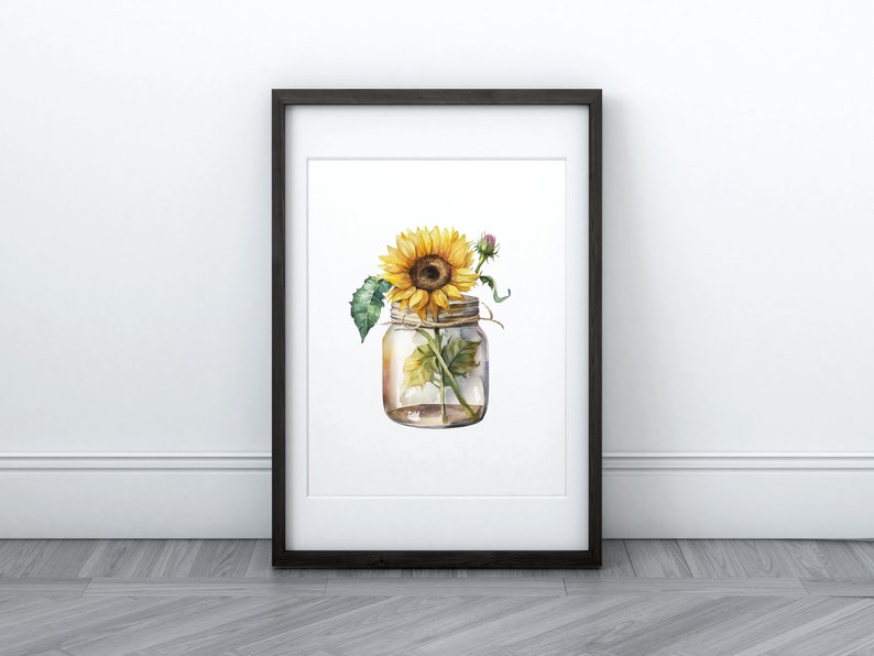 Sunflower Mason Jar - Sunflower Clip Art - Watercolor Sunflowers in ...