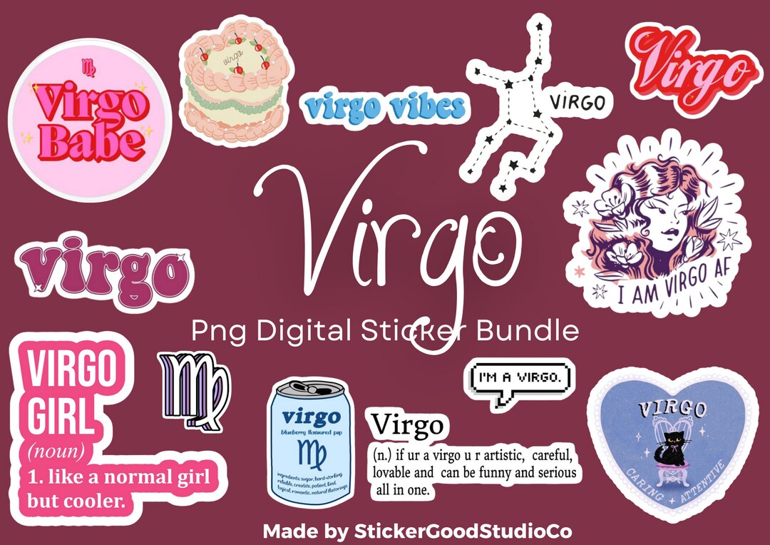 Virgo Zodiac Sign Png STICKER Bundle Digital Sticker Packfor Notebook ...