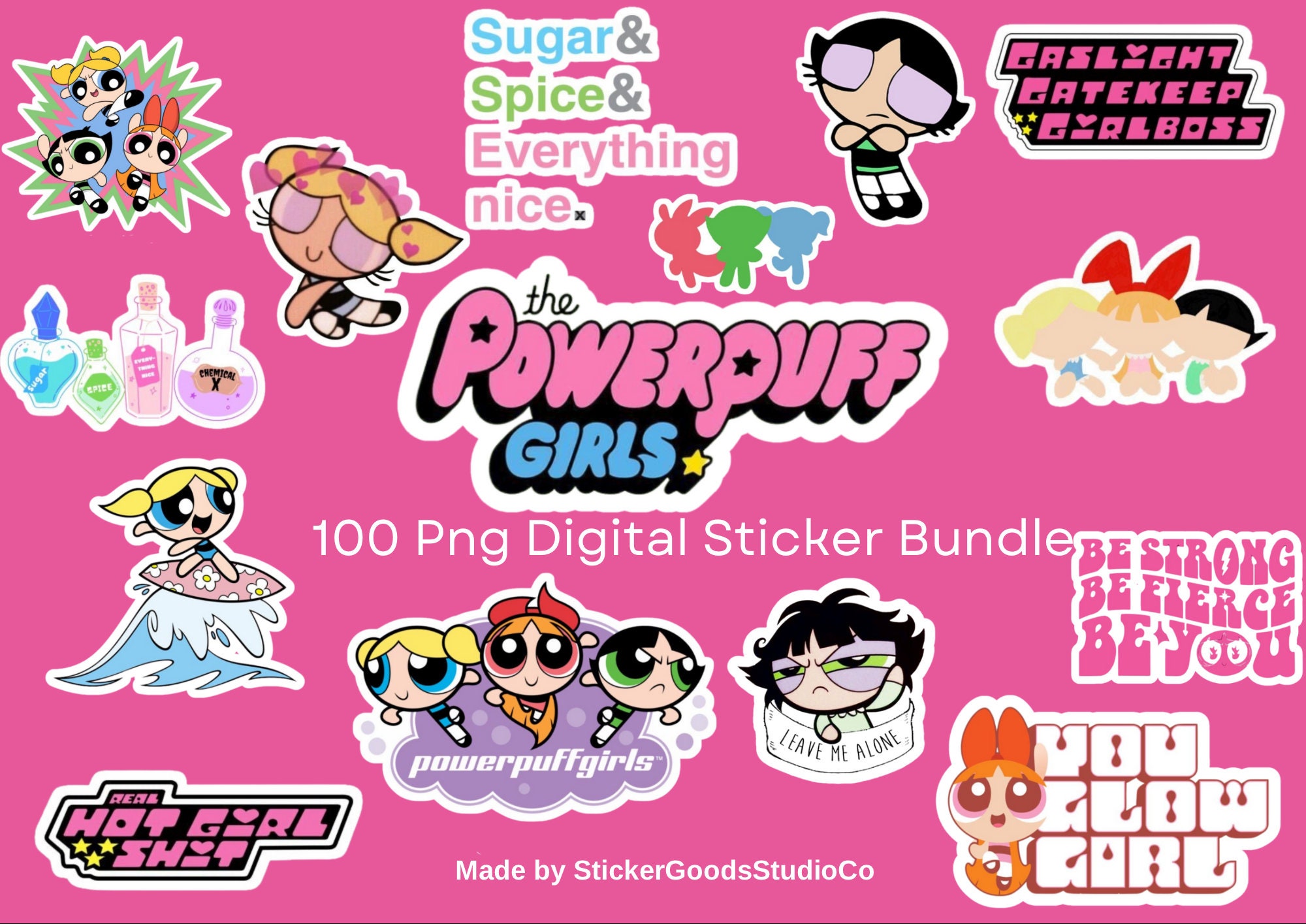 POWERPUFF GİRLS STICKER Bundle 100 Dıgıtal Sticker Pack Sugar , Spice ...