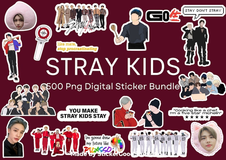 Stray Kids Png STICKER Bundle 500 Digital Sticker Pack for Notebook ...
