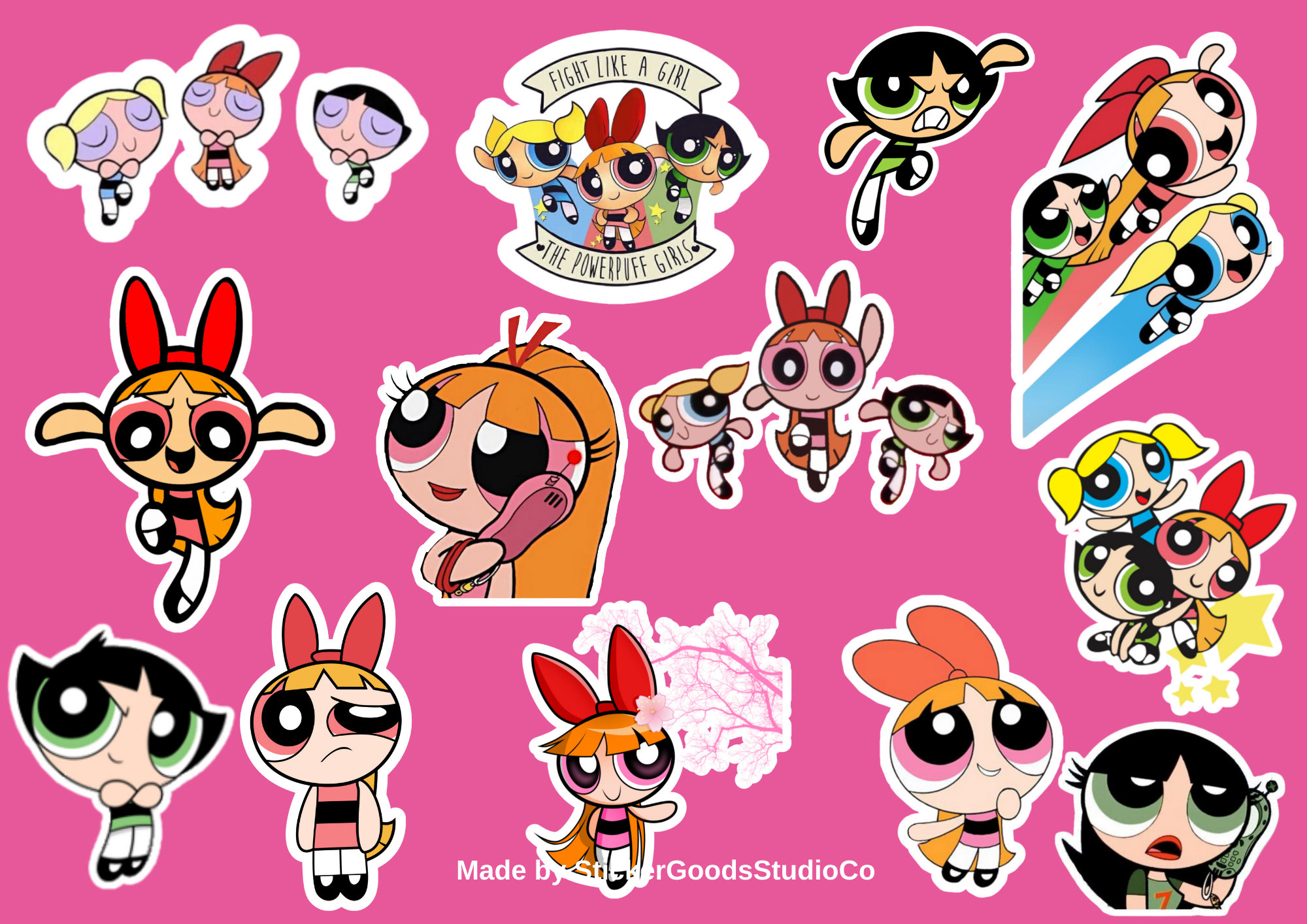 POWERPUFF GİRLS STICKER Bundle 100 Dıgıtal Sticker Pack Sugar , Spice ...