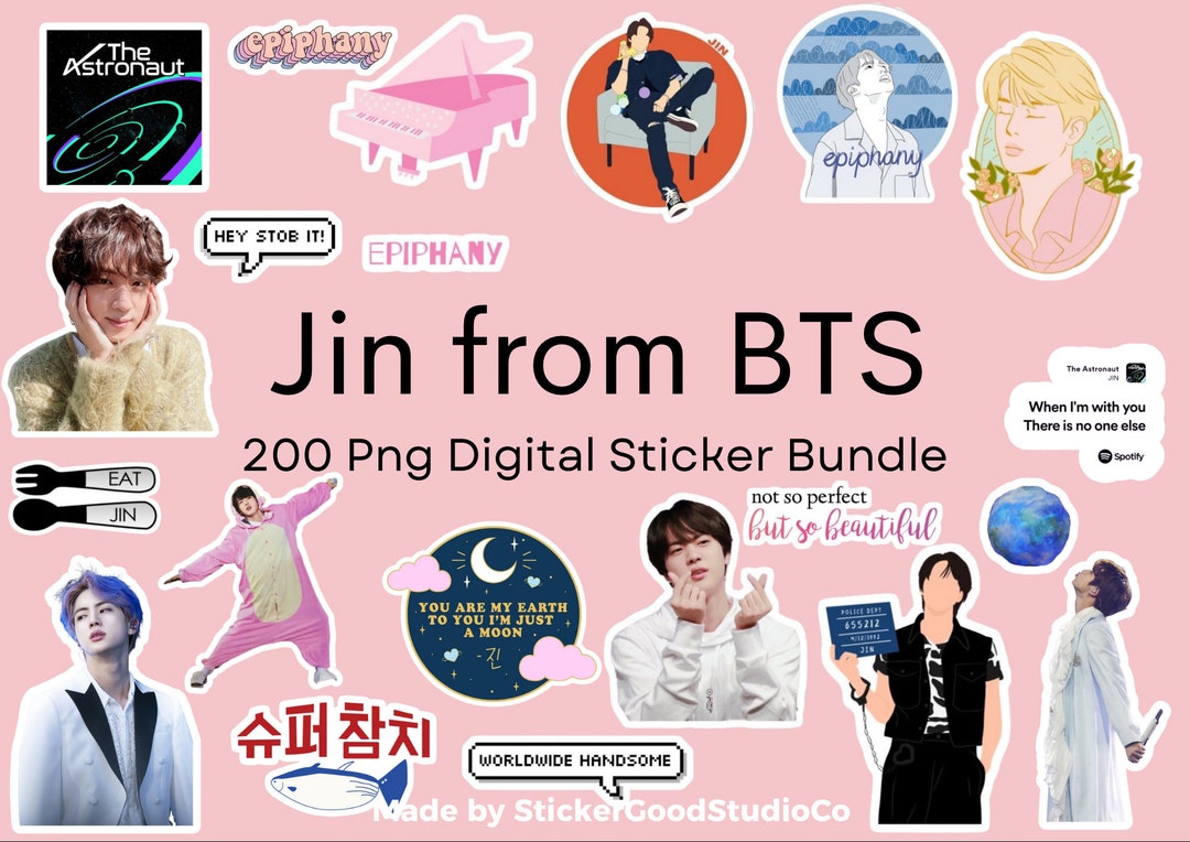 Jin of BTS Png STICKER Bundle 100 Dıgıtal Sticker Pack for Notebook ...