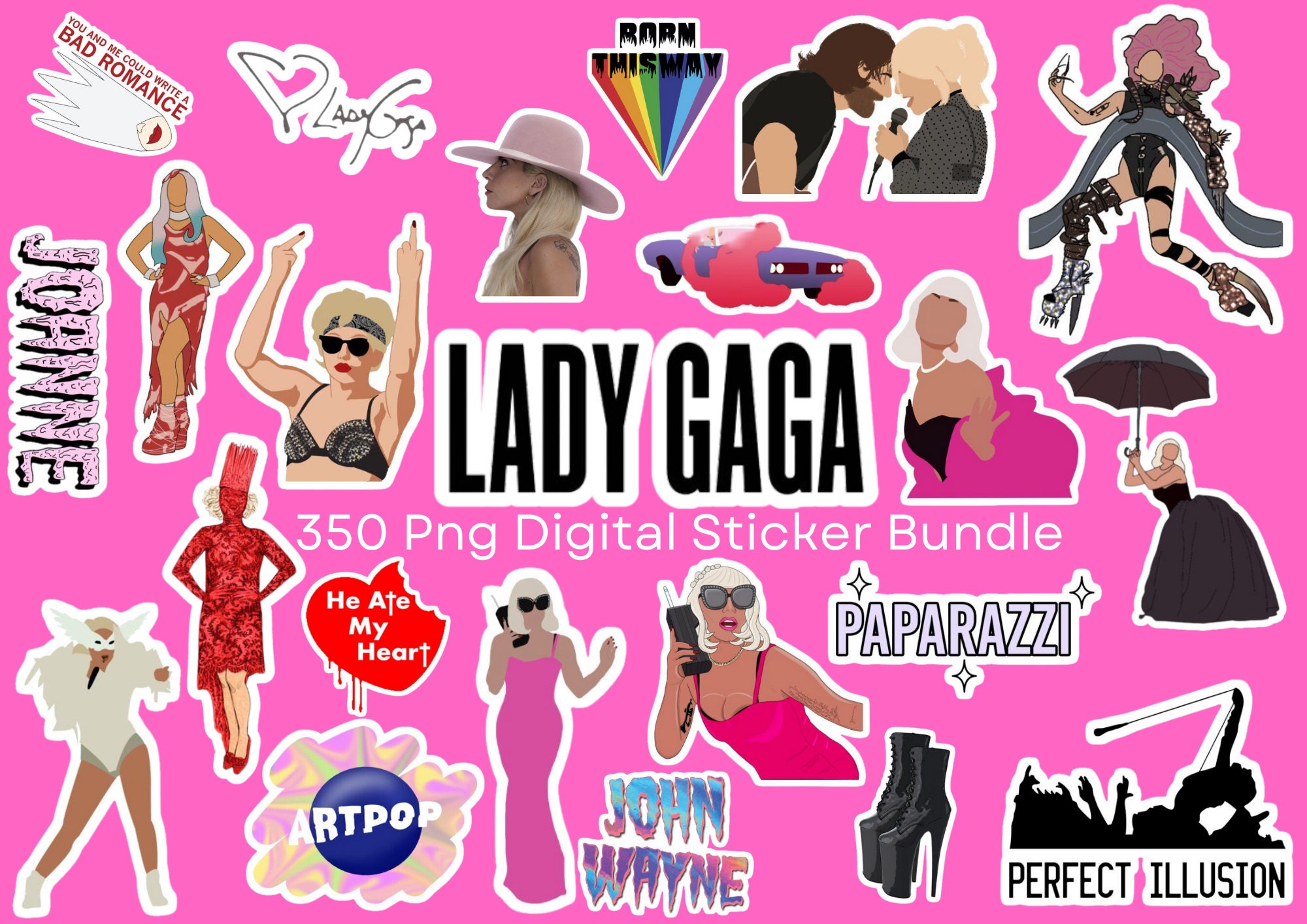 LADY GAGA Png STICKER Bundle 350 Dıgıtal Sticker Packfor Notebook,ipad ...