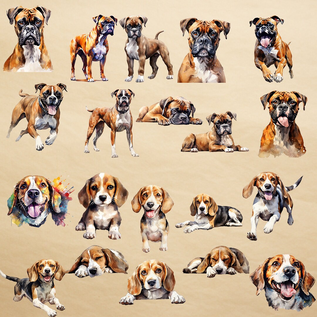 Mega Bundle: 100 Dogs 10 Breeds SVG & Watercolor Dog Clipart Collection ...