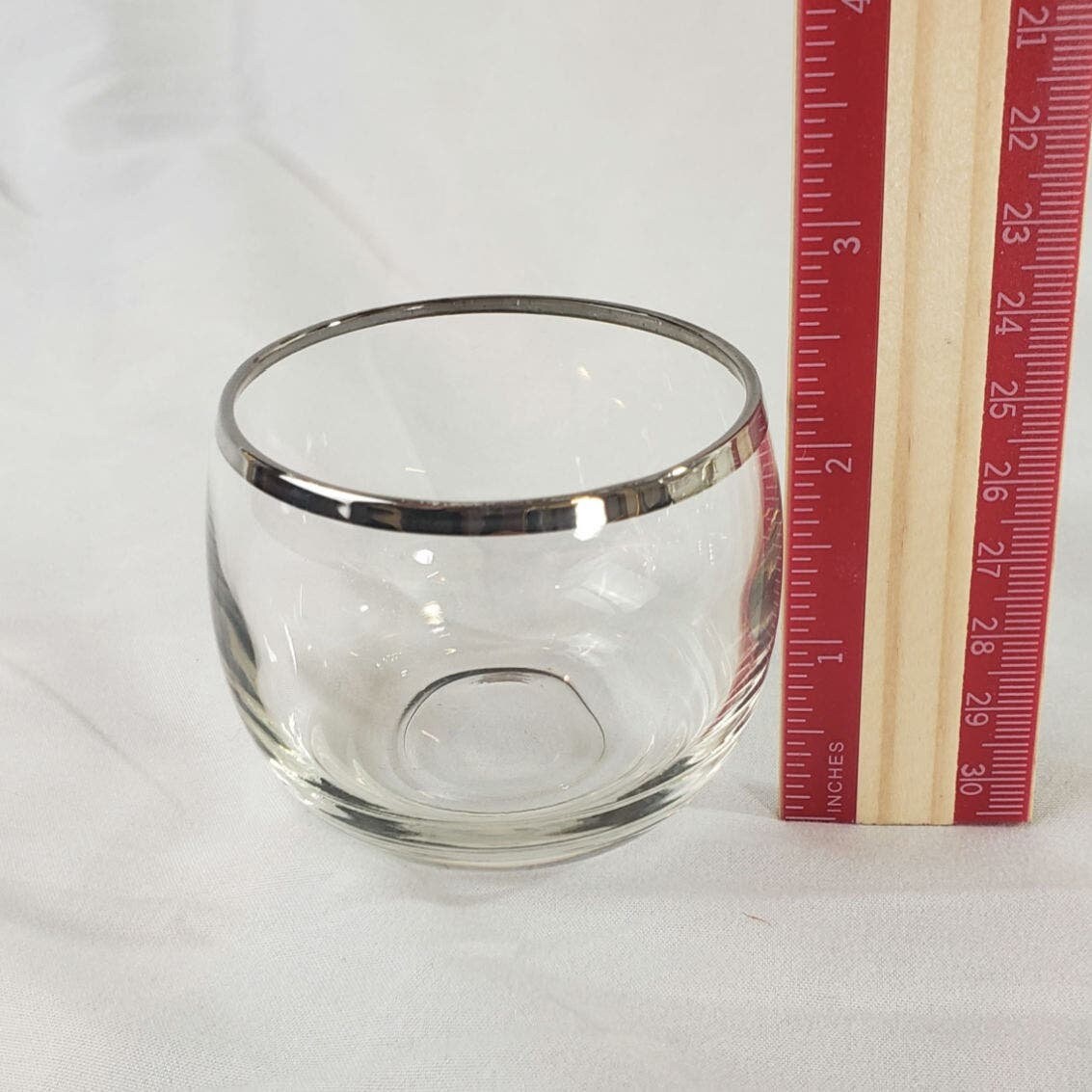 MCM Footed Roly Poly Cocktail Pitcher and 6 Glasses Silver Band Brandy ...