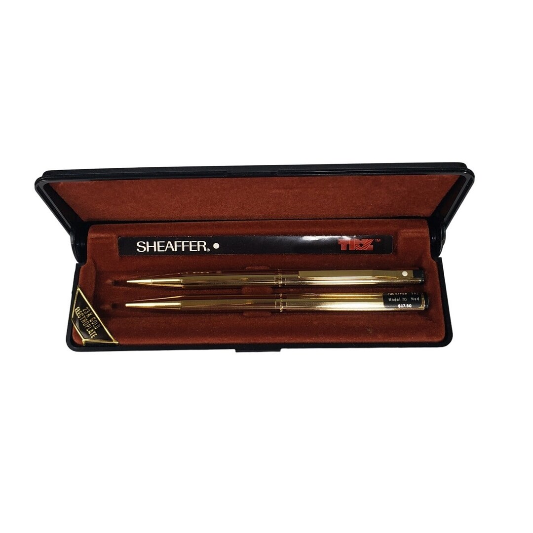 Vtg Sheaffer TRZ Model 70 Gold Pen Pencil Set White Dot 23K Gold ...
