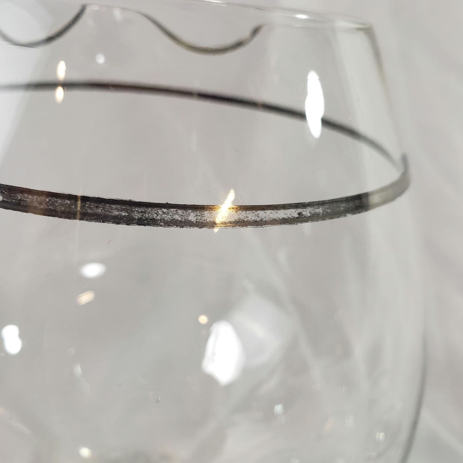 MCM Footed Roly Poly Cocktail Pitcher and 6 Glasses Silver Band Brandy ...