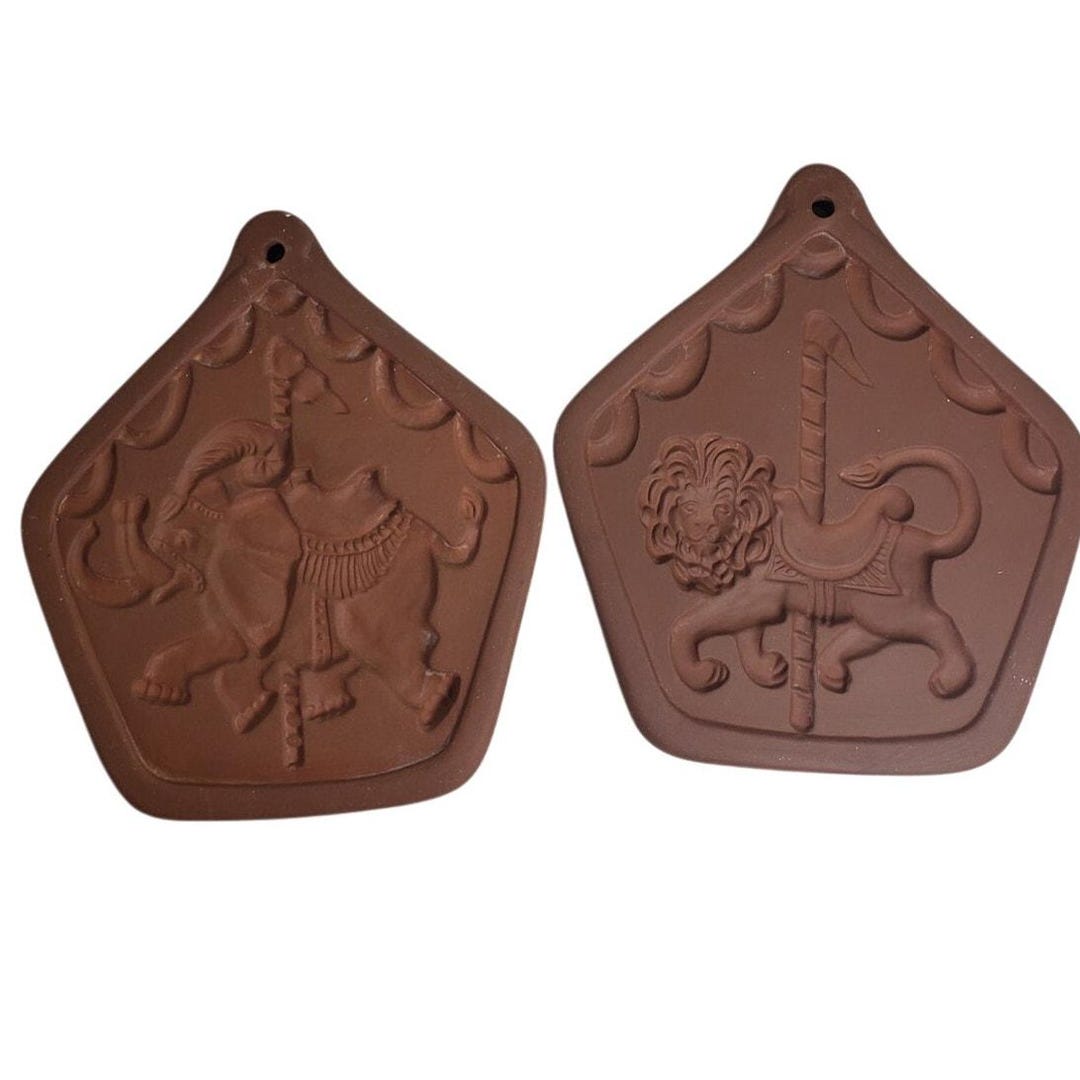 2 Hartstone Pottery Cookie Molds Carousel Elephant and Lion Crafts ...