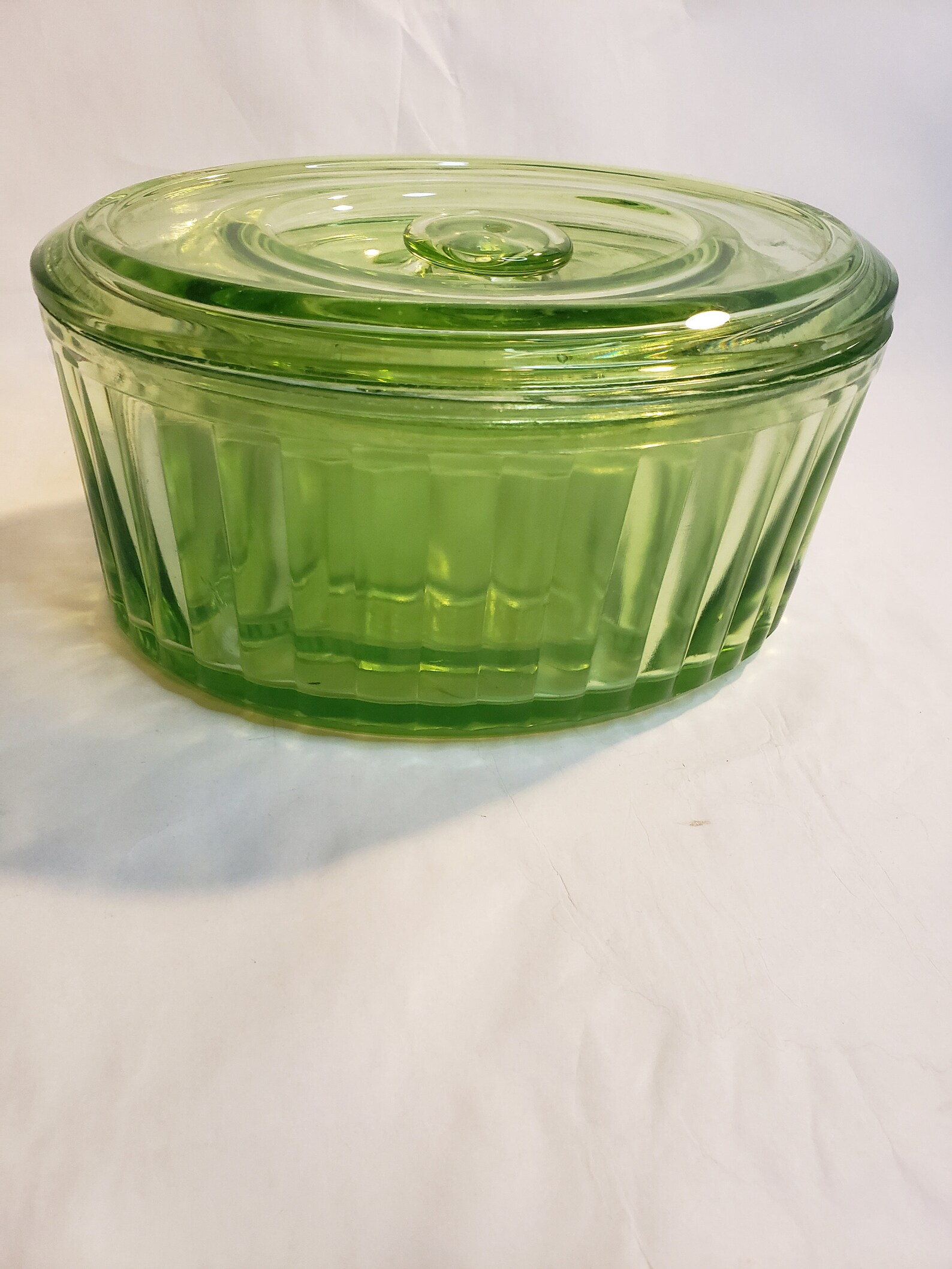 Uranium Glass Ribbed Covered Nesting Refrigerator Dishes Set of 3 - Etsy