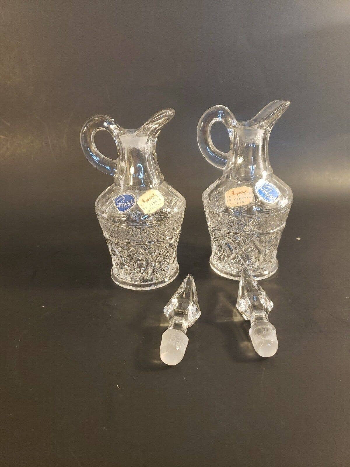 Vintage Imperial Glass Cruet Set With Stoppers New Old Stock Pressed ...