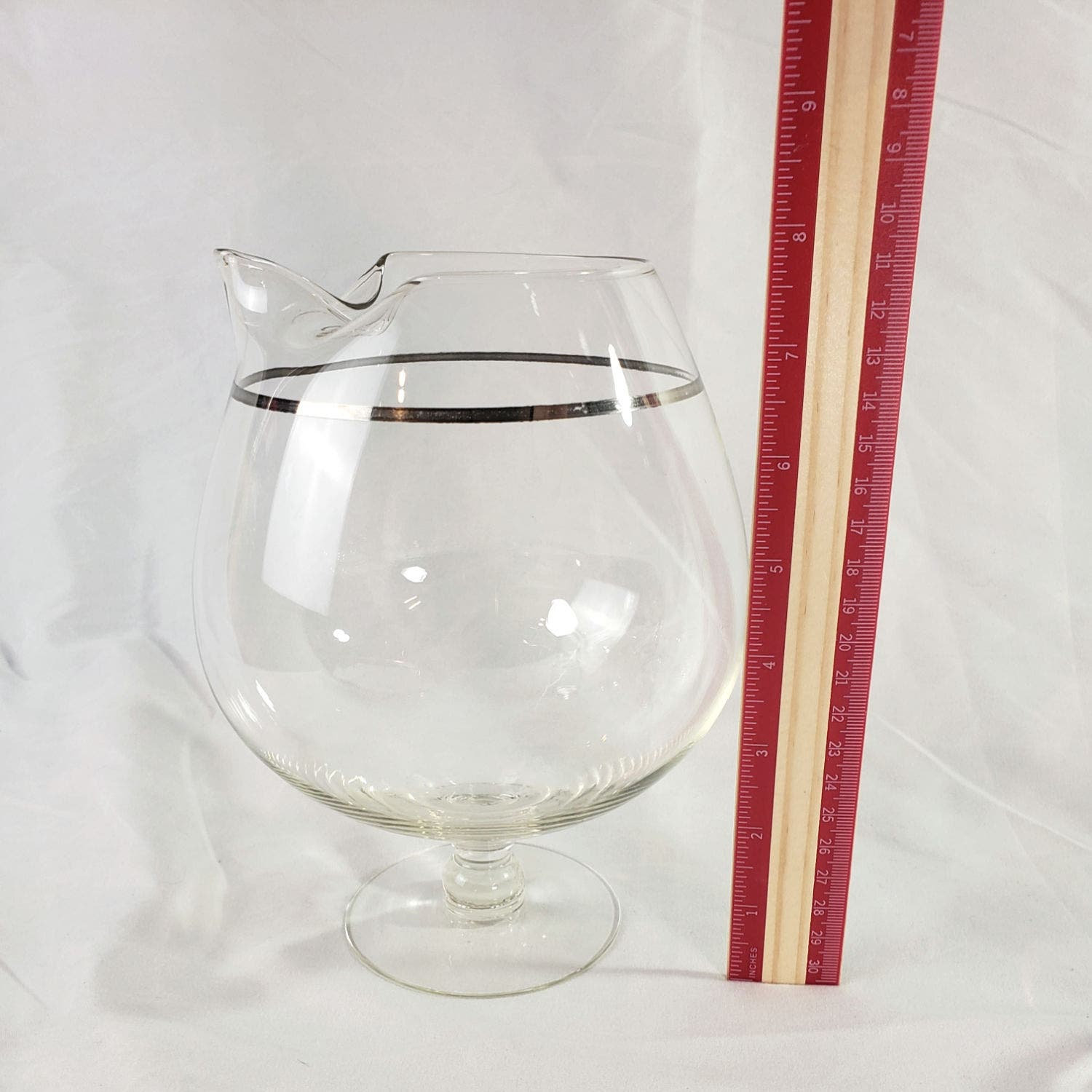 MCM Footed Roly Poly Cocktail Pitcher and 6 Glasses Silver Band Brandy ...