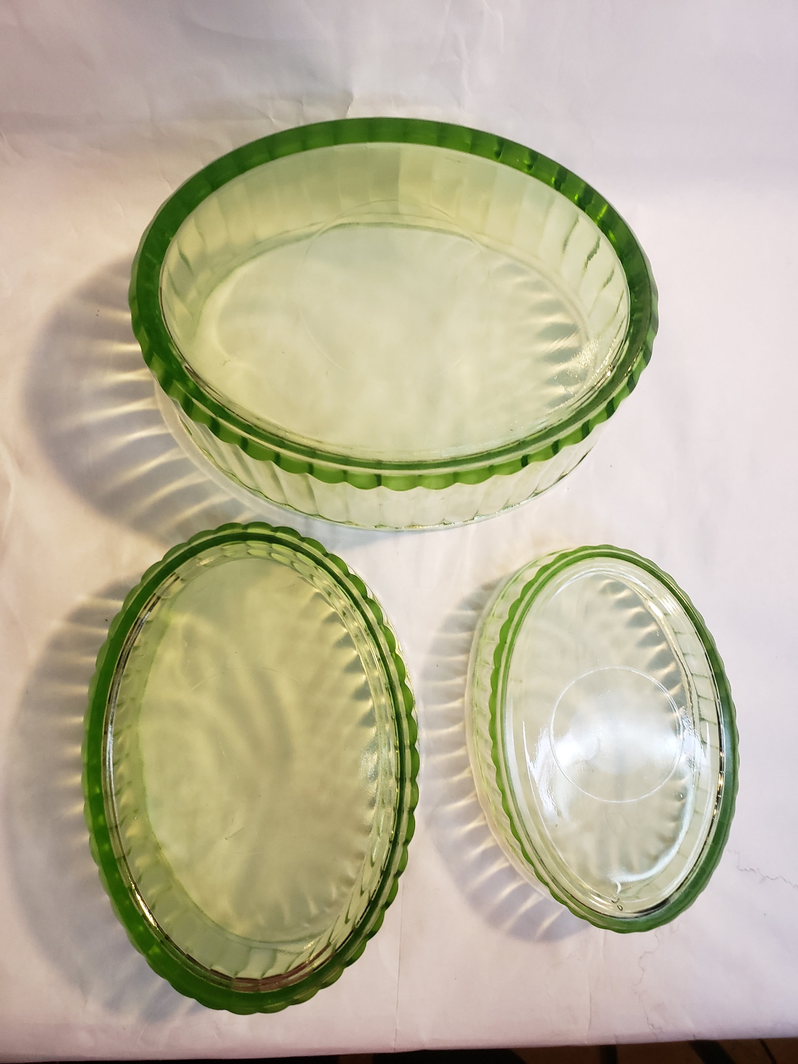 Uranium Glass Ribbed Covered Nesting Refrigerator Dishes Set of 3 - Etsy