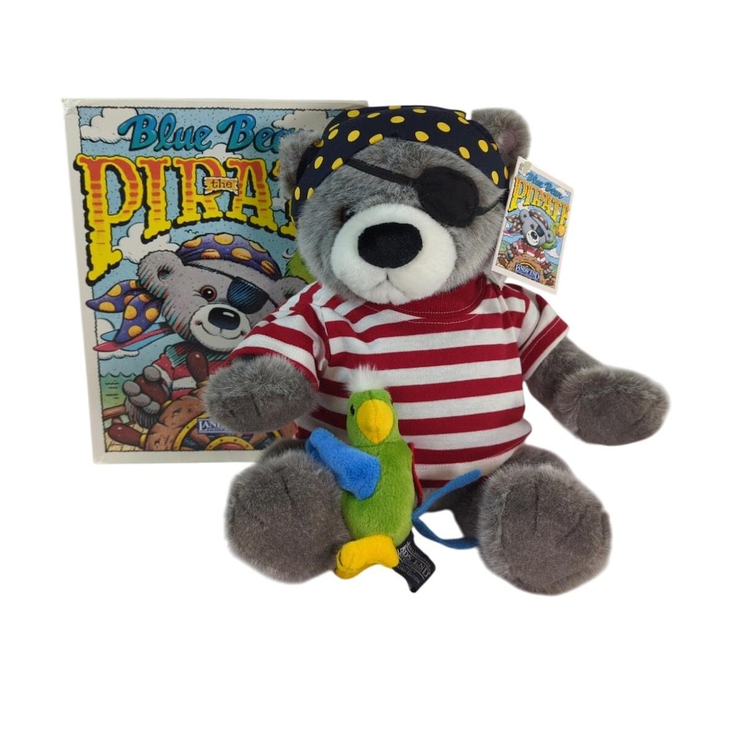 NEW 2000 Plush Gund Pirate Bear Lands End Collab W/ Parrot, Blue Bear ...