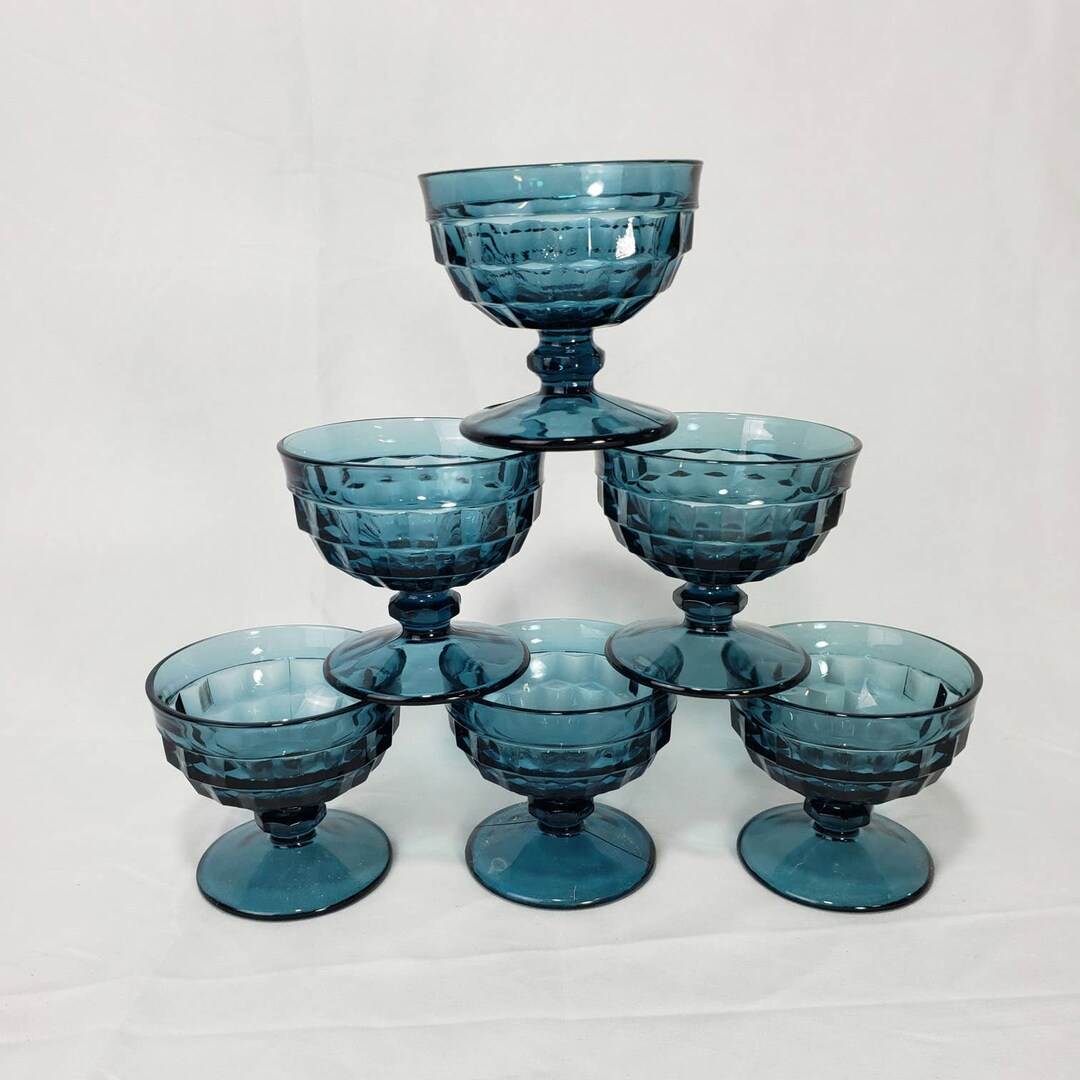 6 Vintage Whitehall Riviera Blue Footed Sherbet Dessert Glasses - Etsy