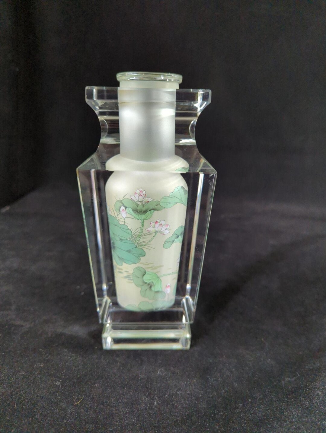 Vintage Lotus Flower Reverse Painted Crystal Art Glass Bud Vase by ...