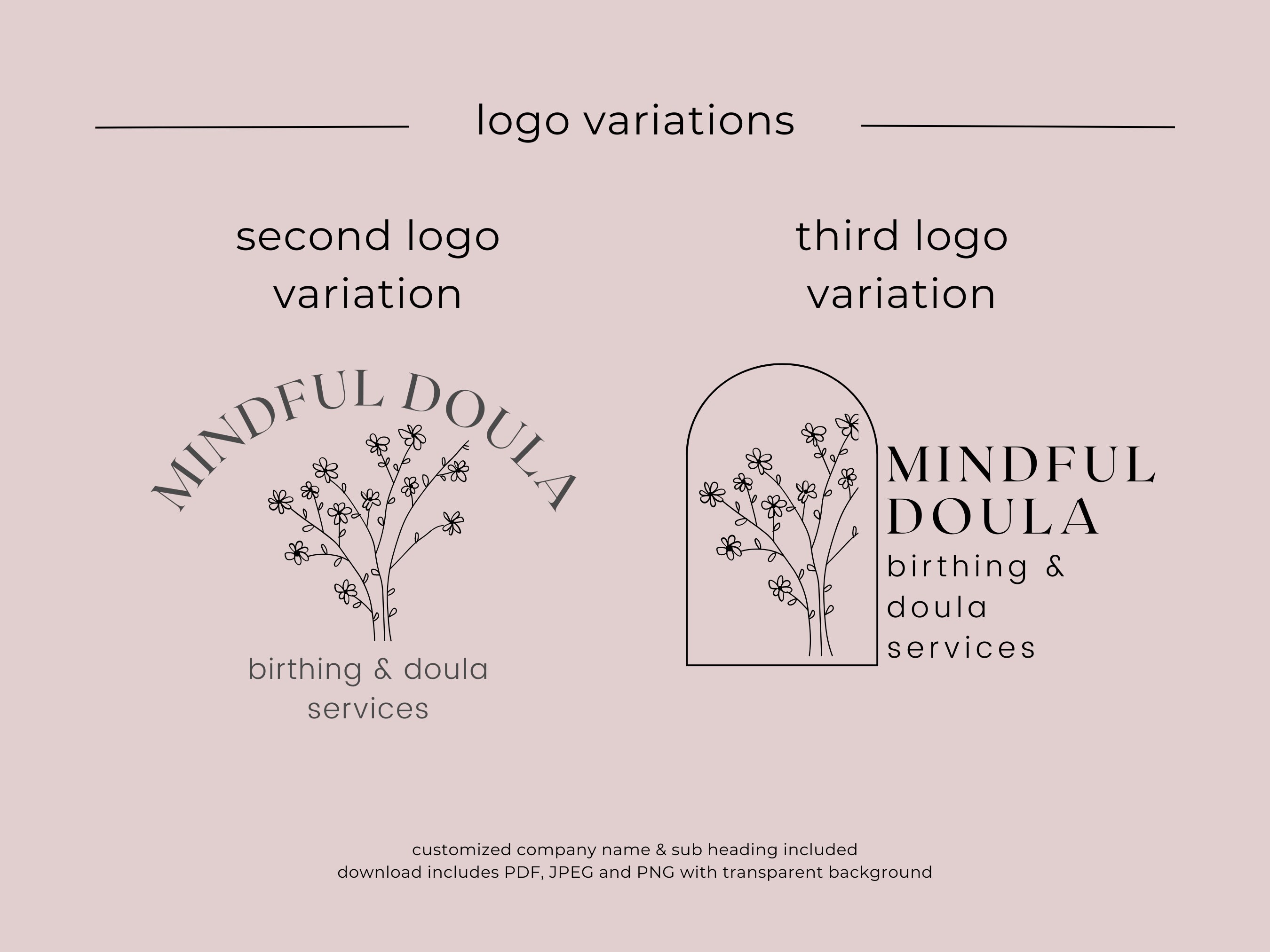 Floral Feminine Doula Logo With Pre-made Branding, Customize for Your ...