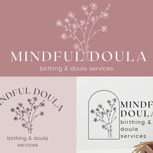 Floral Feminine Doula Logo With Pre-made Branding, Customize for Your ...
