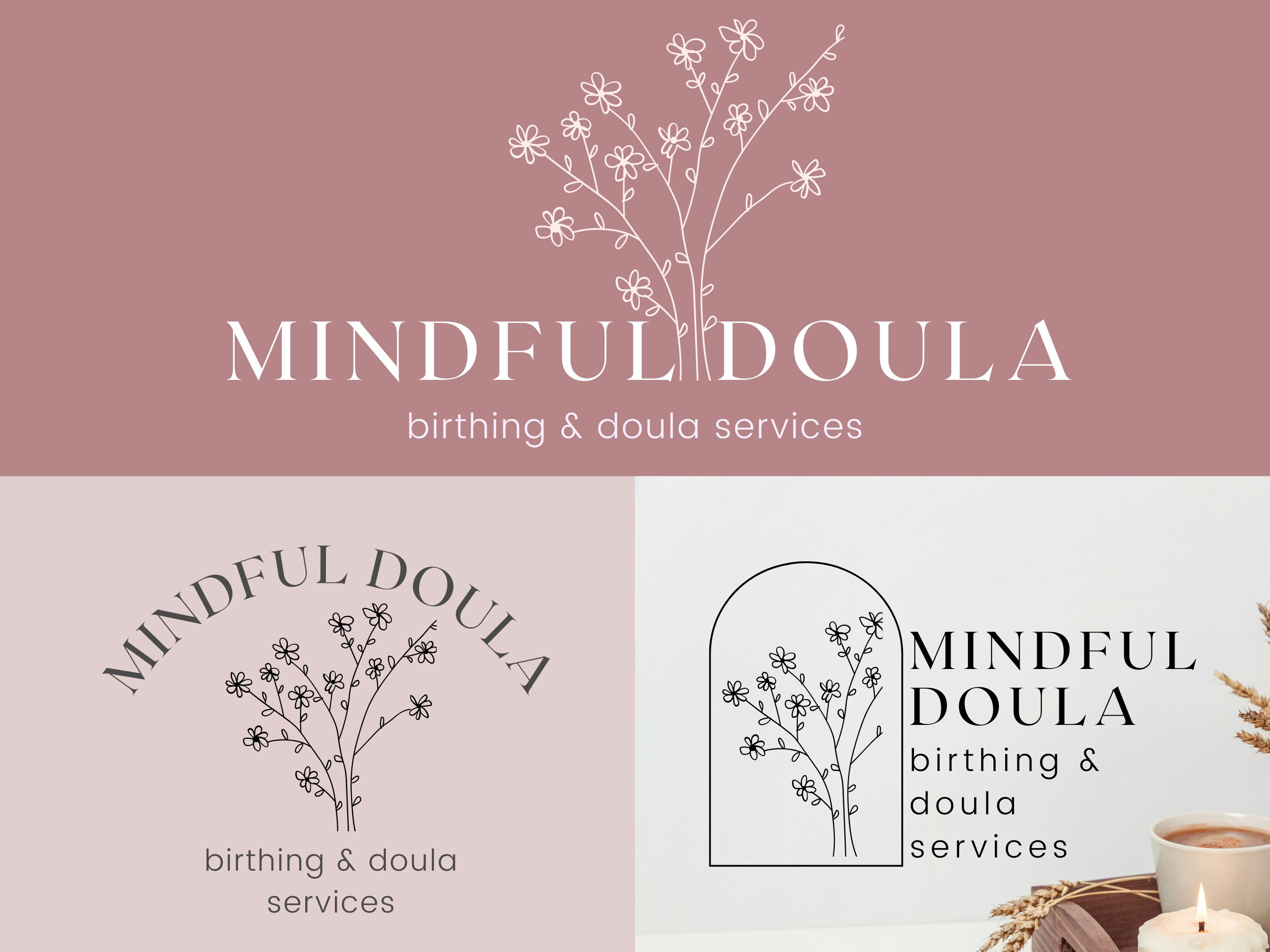 Floral Feminine Doula Logo With Pre-made Branding, Customize for Your ...