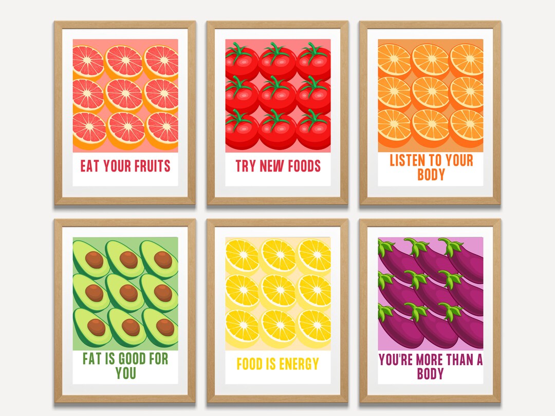 Colorful Healthy Food Gallery Wall | 6 Posters Instant Download ...