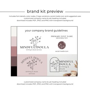 Floral Feminine Doula Logo With Pre-made Branding, Customize for Your ...