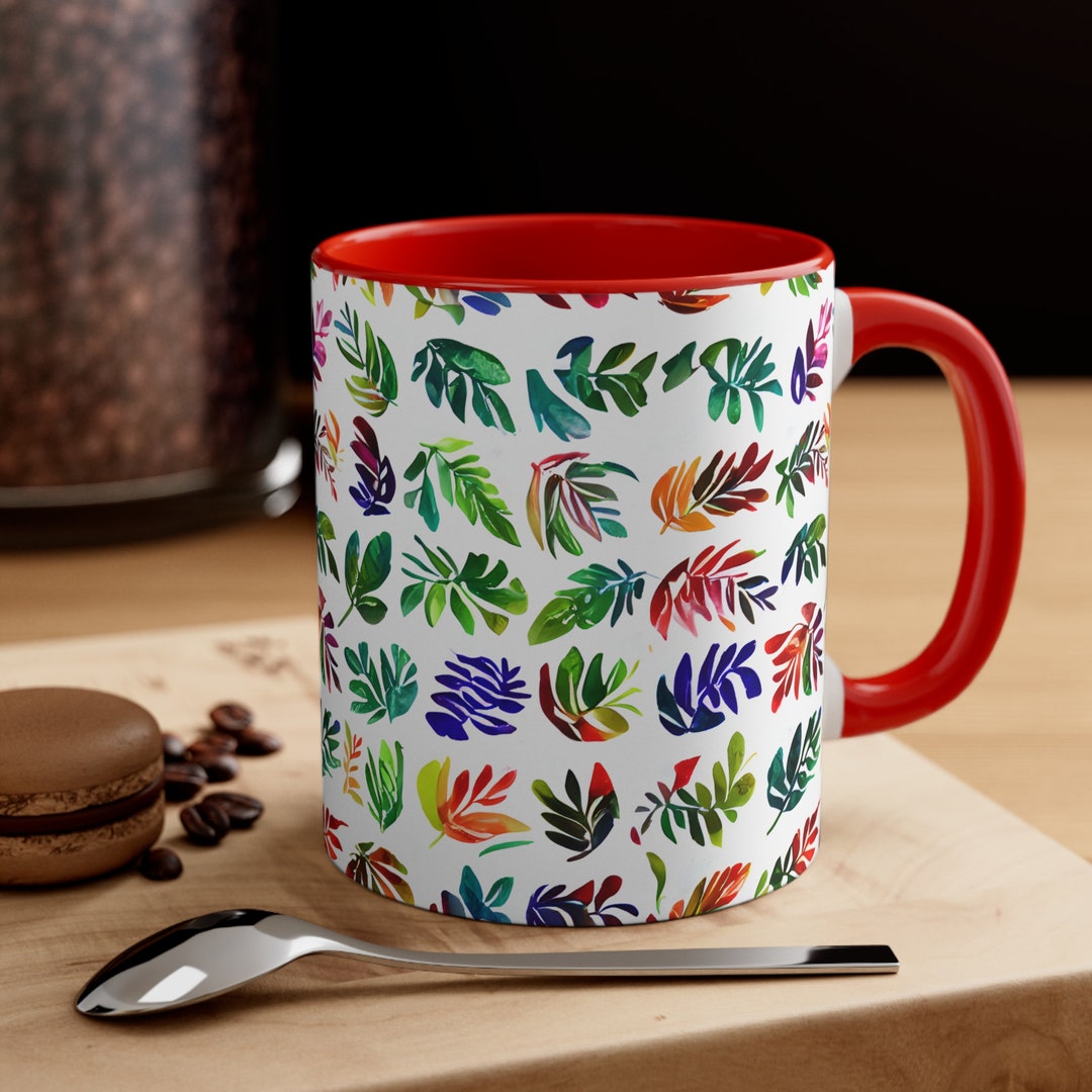 Vibrant Leaf Patterns 11oz Mug. Realistic Impressions, Colorful Designs ...