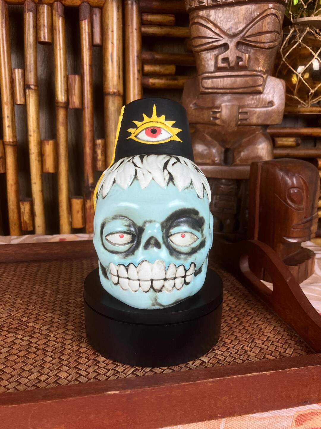 Zombie Fez Tiki Mug Biggs Tiki Munktiki Imports Blue 6.25" Tall 28 Fl ...