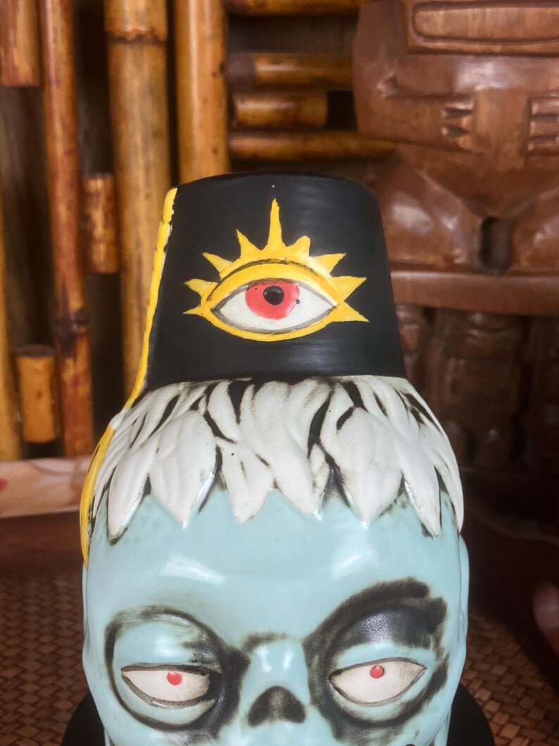 Zombie Fez Tiki Mug Biggs Tiki Munktiki Imports Blue 6.25" Tall 28 Fl ...