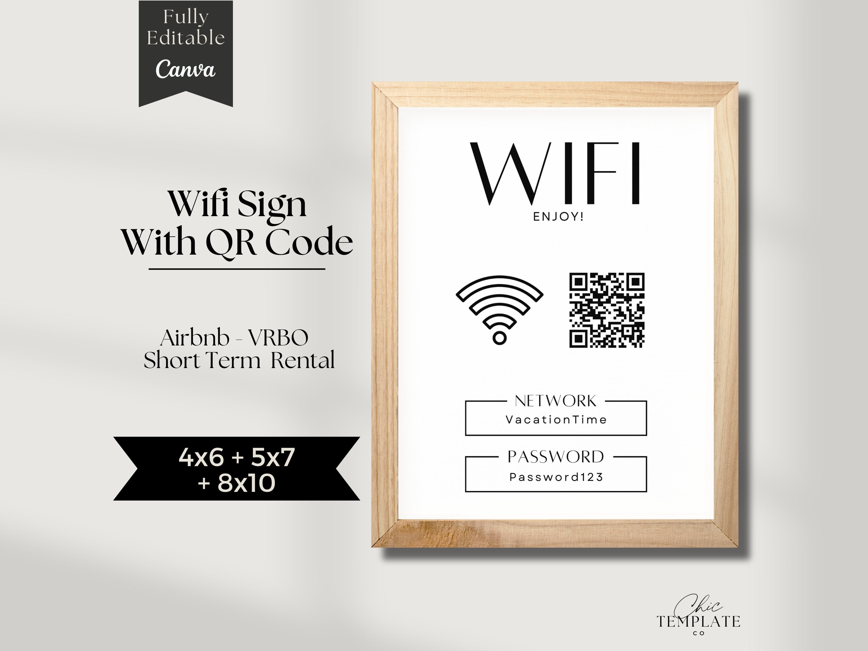 Airbnb Wifi QR Code | Wifi Sign | Wifi Password | Printable | Custom ...