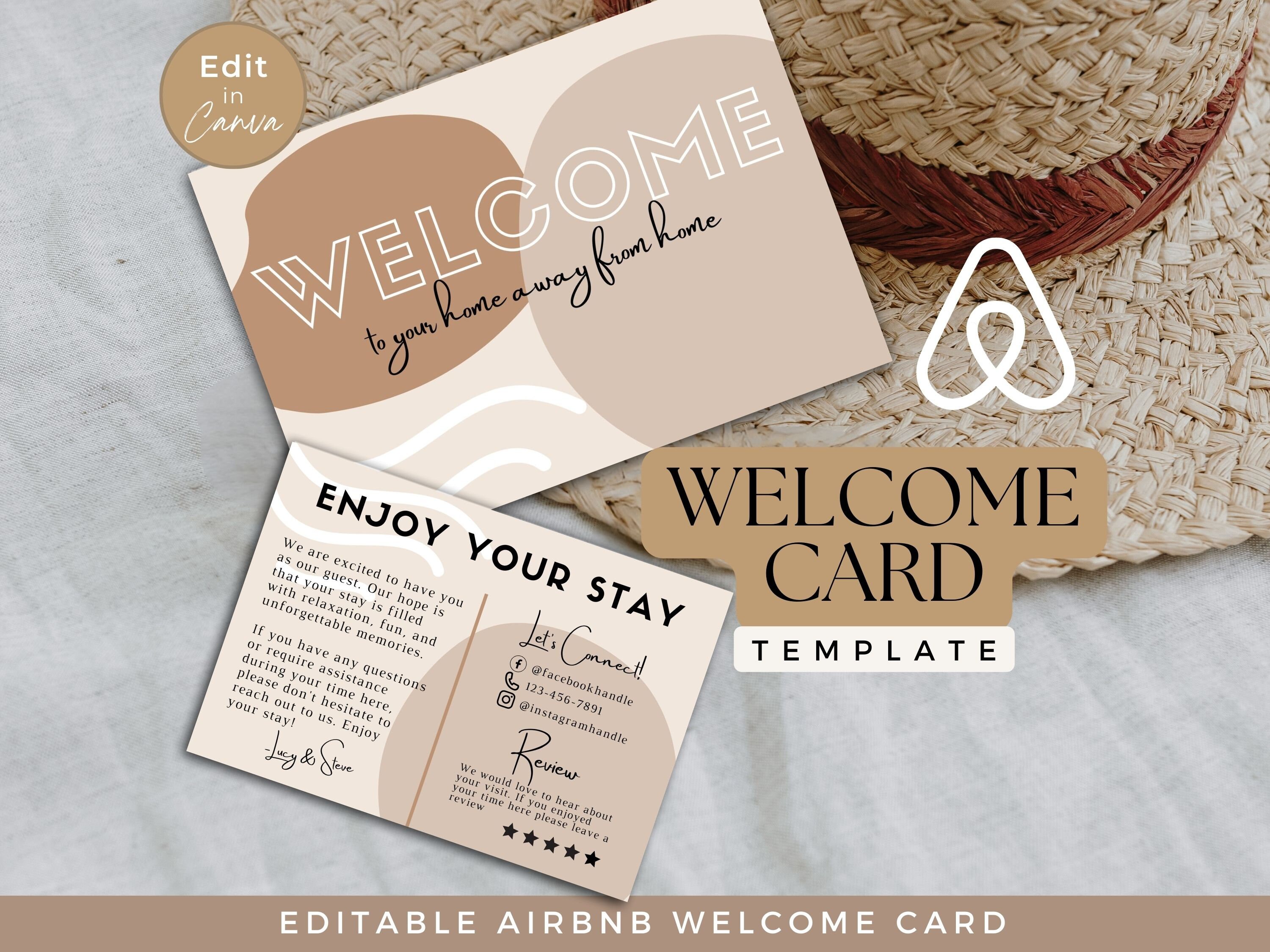 Airbnb Welcome Card Template Canva, Beach Boho Thank You, Printable ...