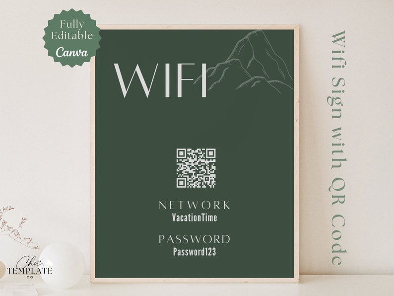 Airbnb Template Cabin Wifi QR Code Wifi Password Printable Sign Custom ...