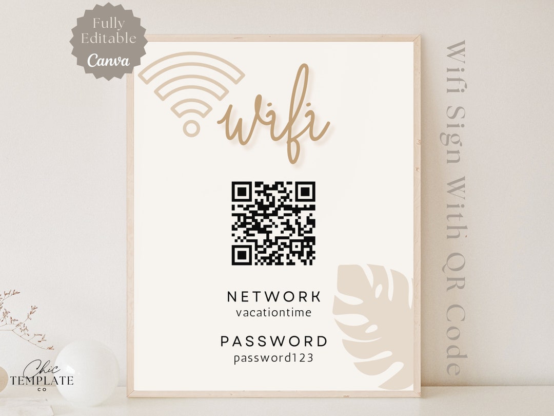 Beach House Wifi Airbnb QR Code | Boho Wifi Sign With Password ...